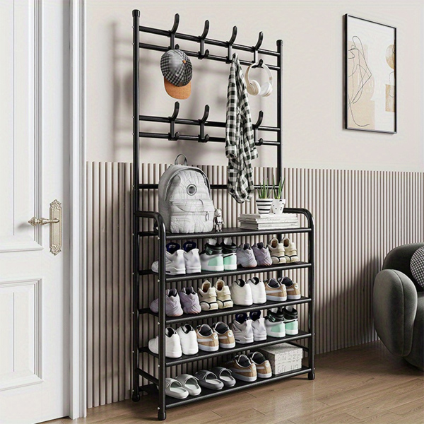 simple floor standing clothes and hat rack, shoe rack integrated DIY ...