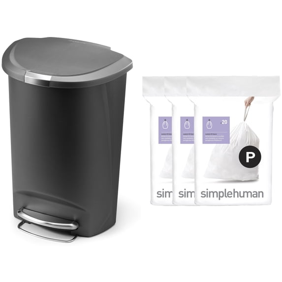 simplehuman 13 Gallon Trash Can and 60 pcs Code P Trash Bag Combo ...