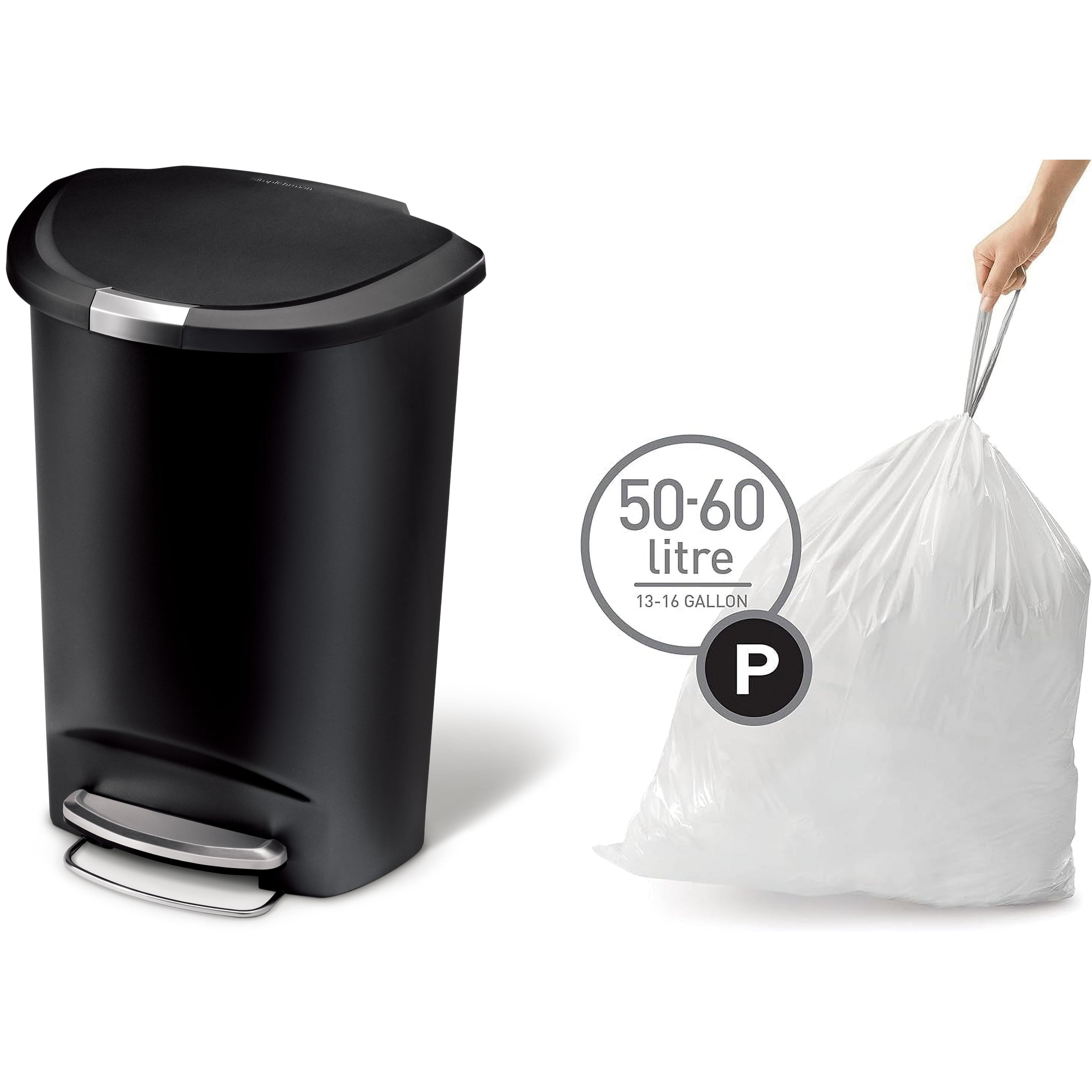 simplehuman 13 Gallon Trash Can and 200 pcs Code P Trash Bag Combo ...