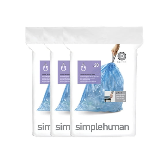 simplehuman Code D 60 Count, Genuine Custom Fit Liners, Drawstring Trash Bags in Dispenser Packs ...