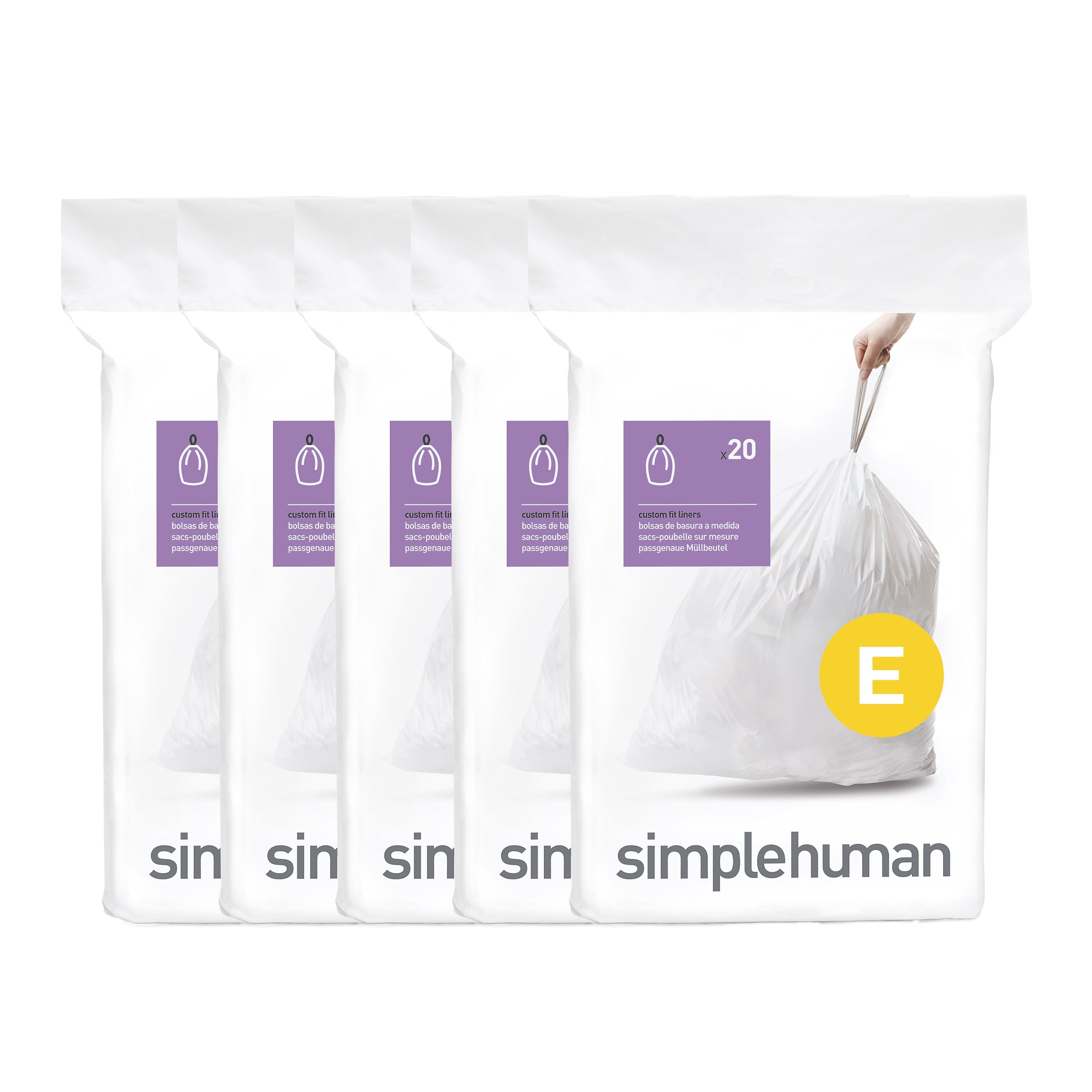 simplehuman 20L/5.3G Custom Fit Plastic Trash Can Liner, Drawstring ...