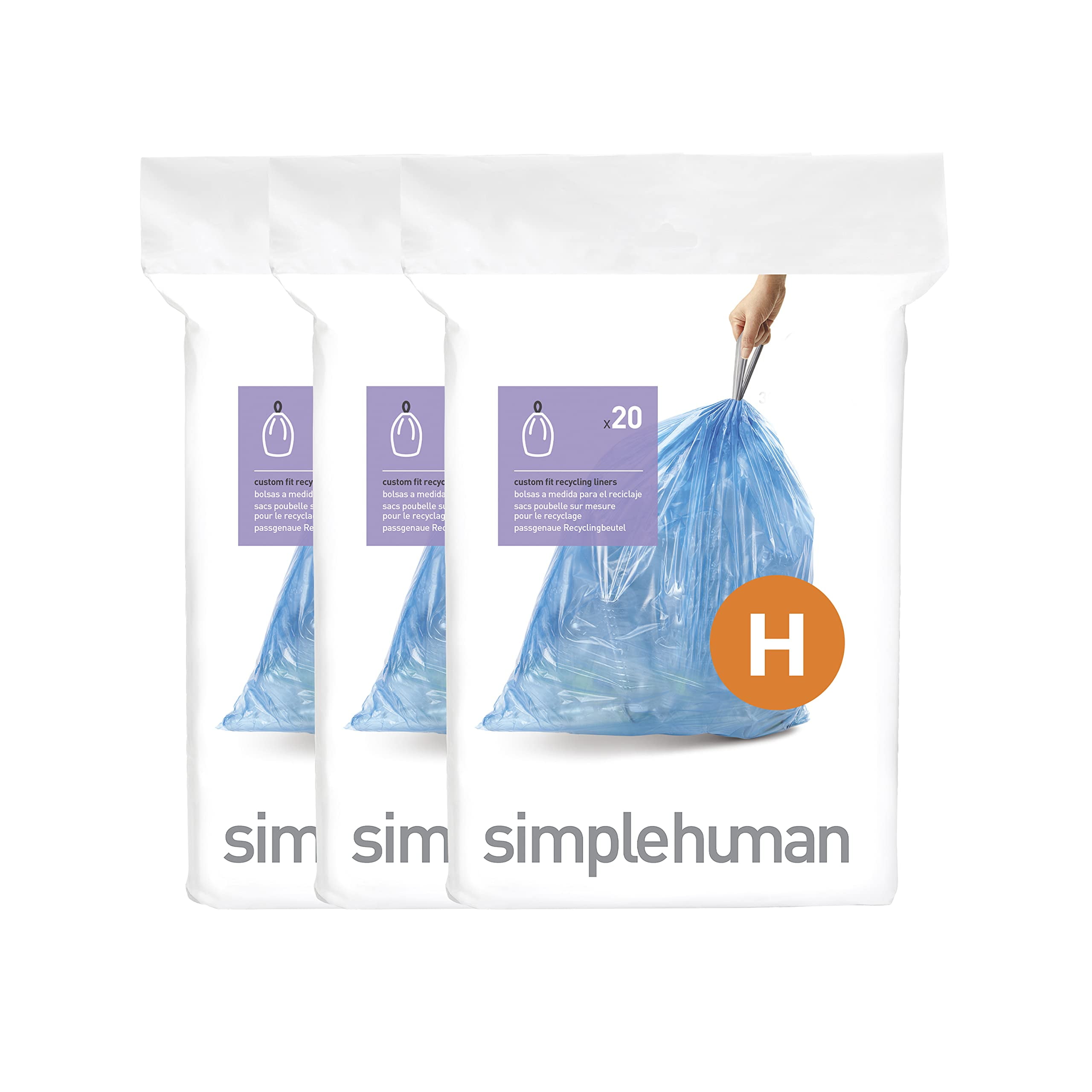 simplehuman Code H 60 Count, Genuine Custom Fit Liners, Drawstring ...