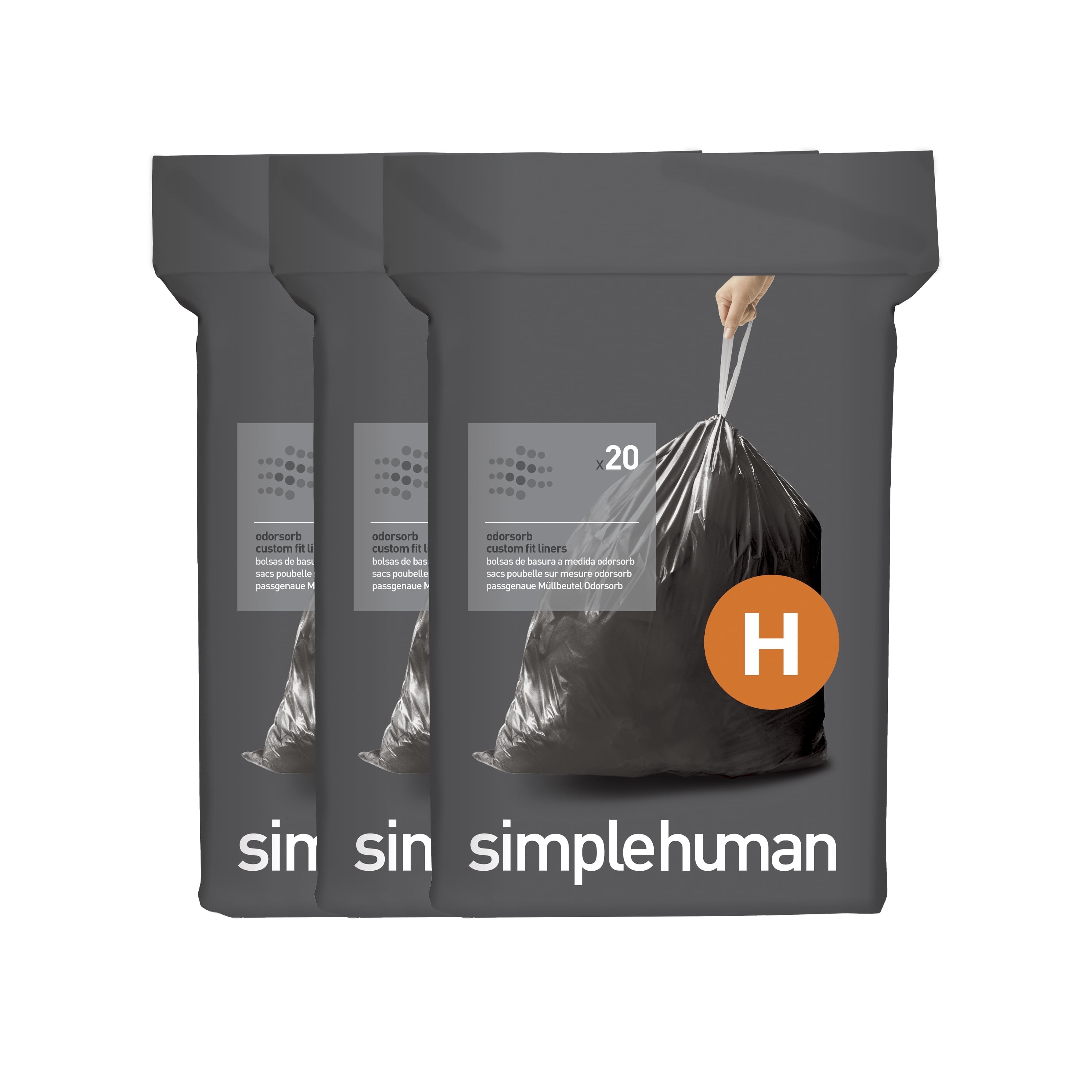 simplehuman Code H Custom Fit Trash Bags, 60 Count, 35L/9.3 Gallon ...
