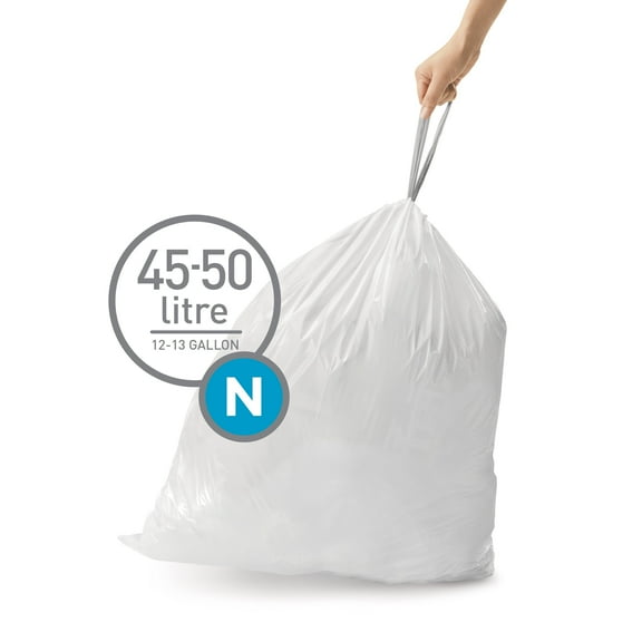 simplehuman Code P Custom Fit Drawstring Trash Bags, 200 Count, 50-60 ...