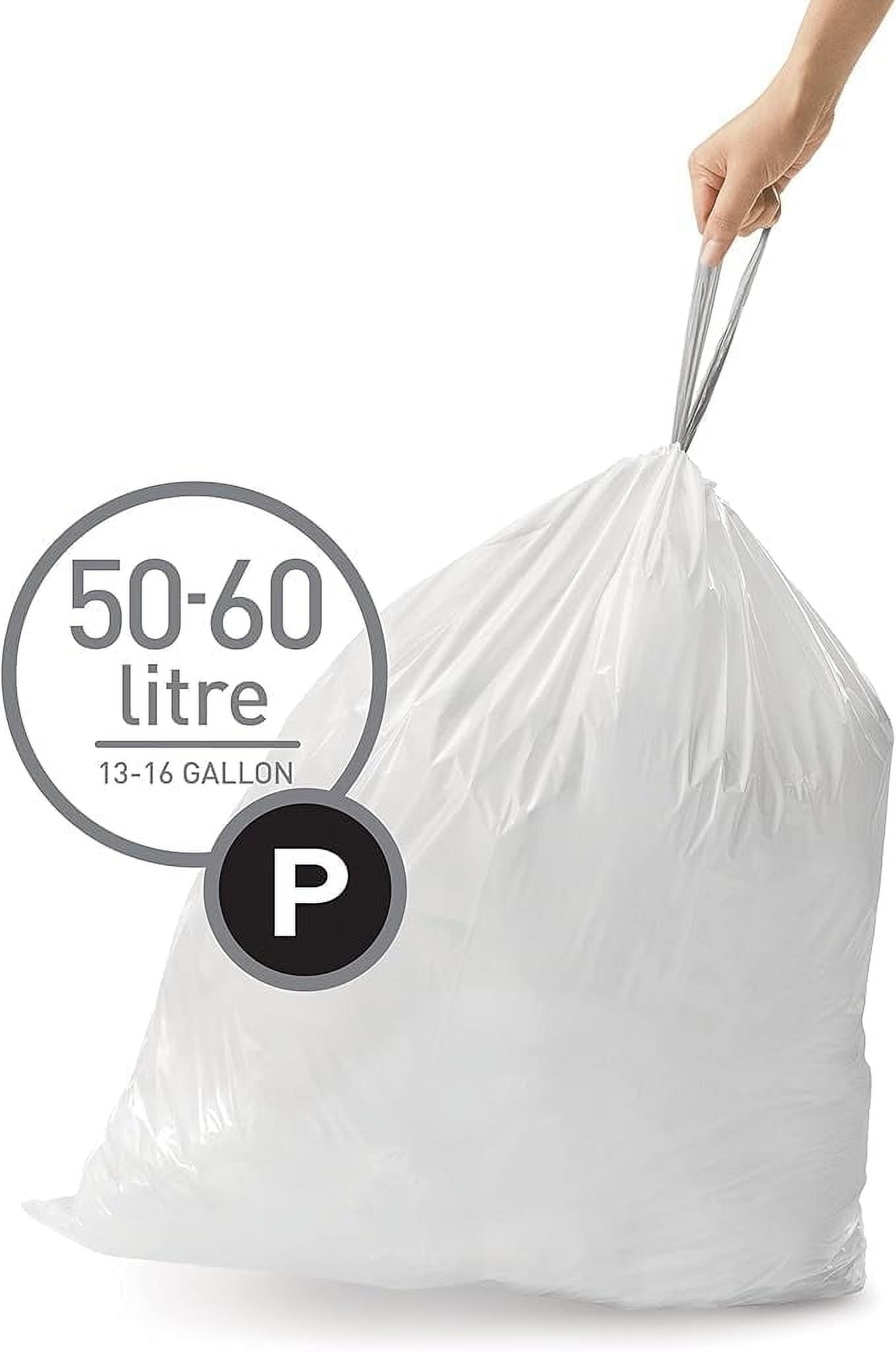 simplehuman Code P Custom Fit Drawstring Trash Bags, 200 Count, 50-60 ...