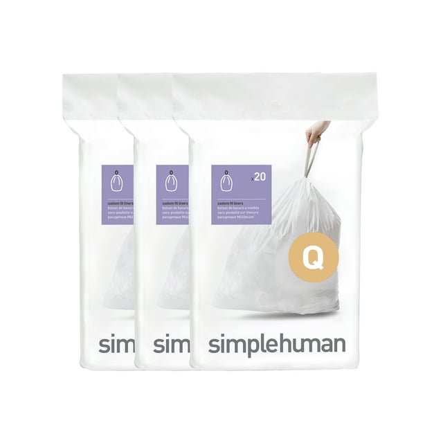 simplehuman Code Q Custom Fit Drawstring Trash Bags in Dispenser Packs, 60 Count, 50-65 Liter ...