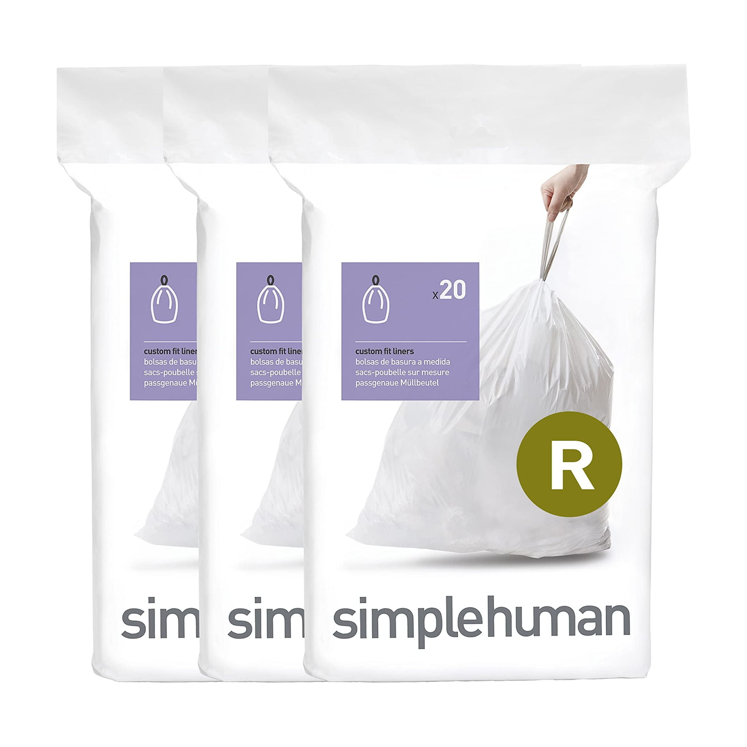 simplehuman Code R 60 Count, Dispenser Pack Custom Fit Liners ...