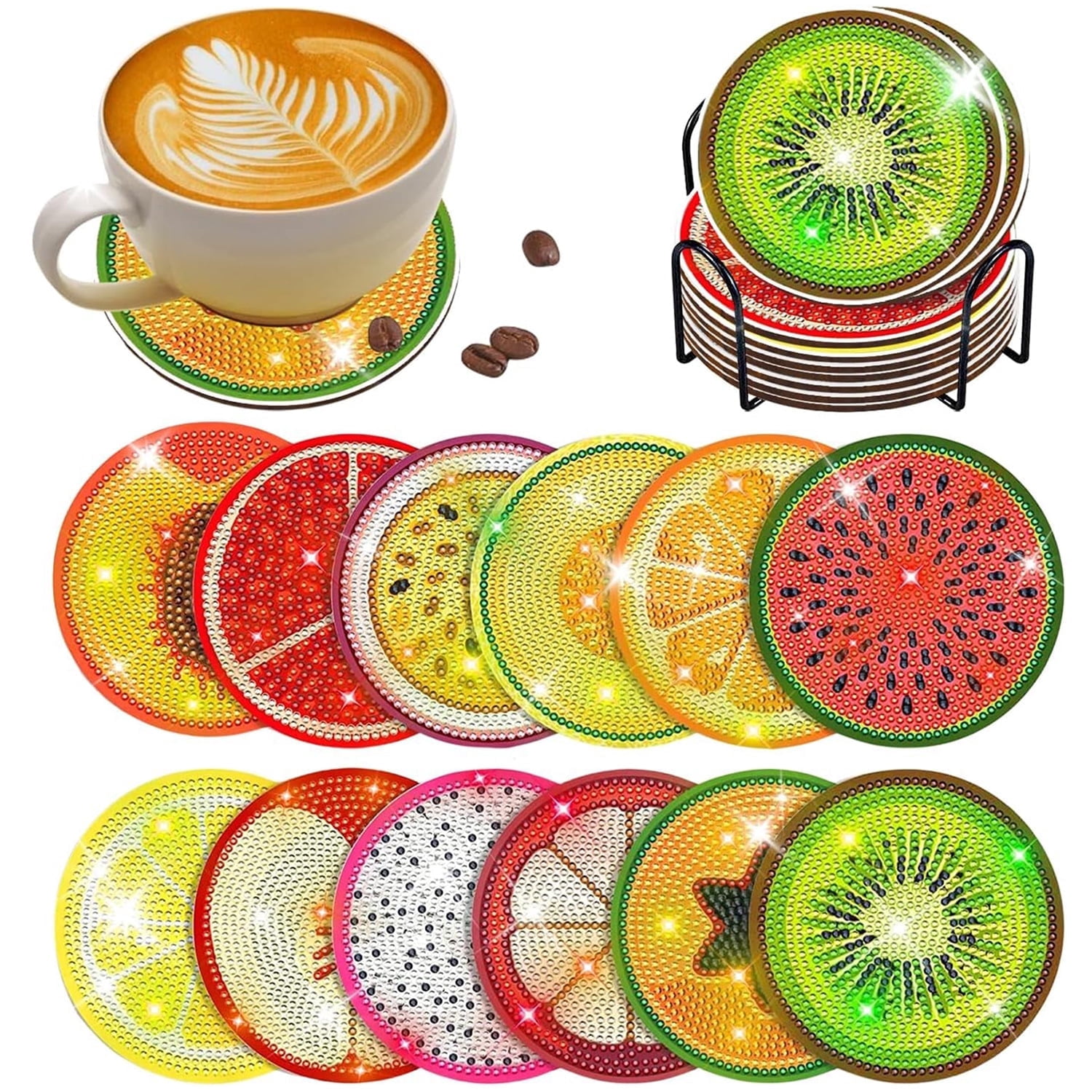 sinkoo 12 Pieces Diamond Art Painting Coasters Kit with Holder, Diamond ...