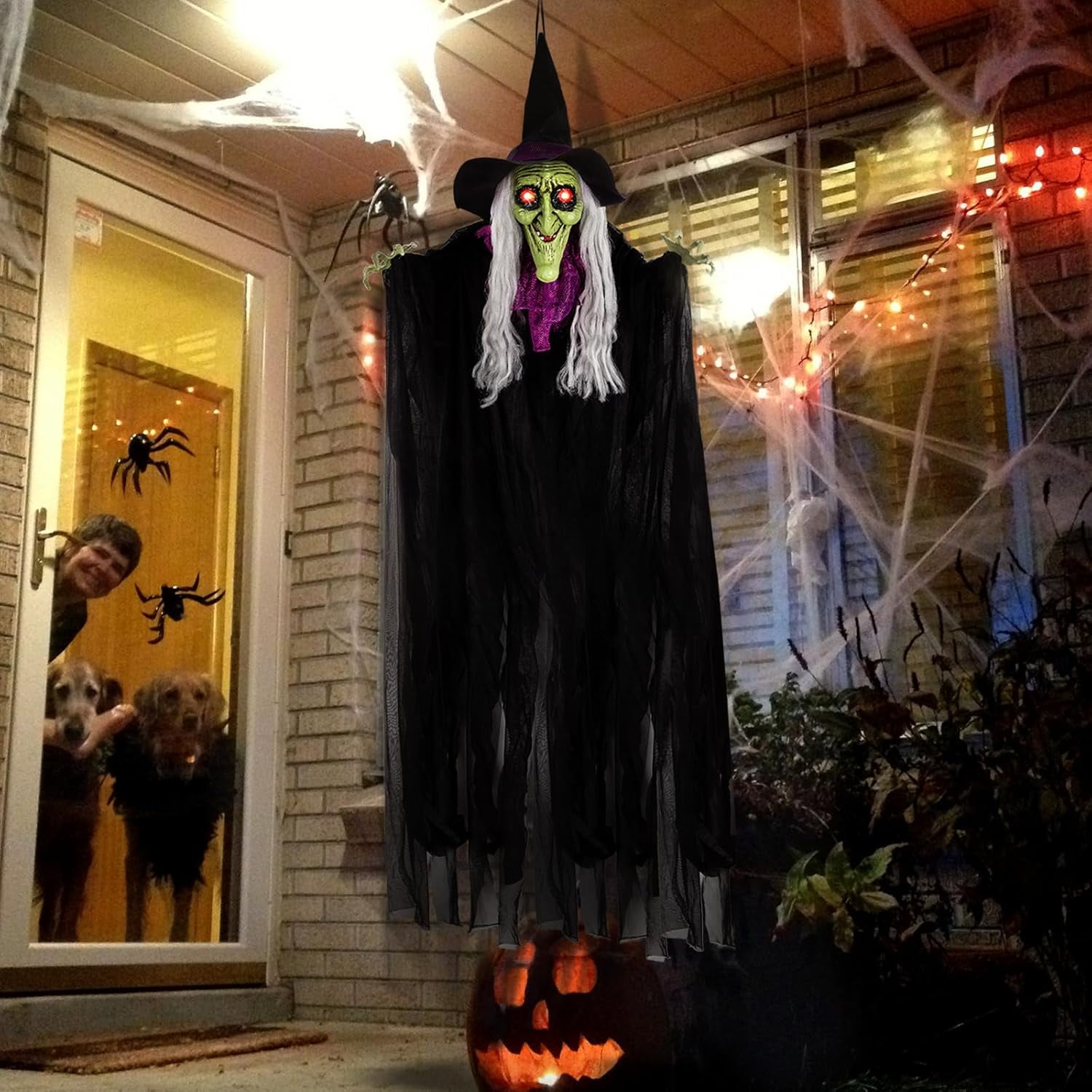 sinkoo 59"Halloween Hanging Animated Witch Decoration with Sound ...