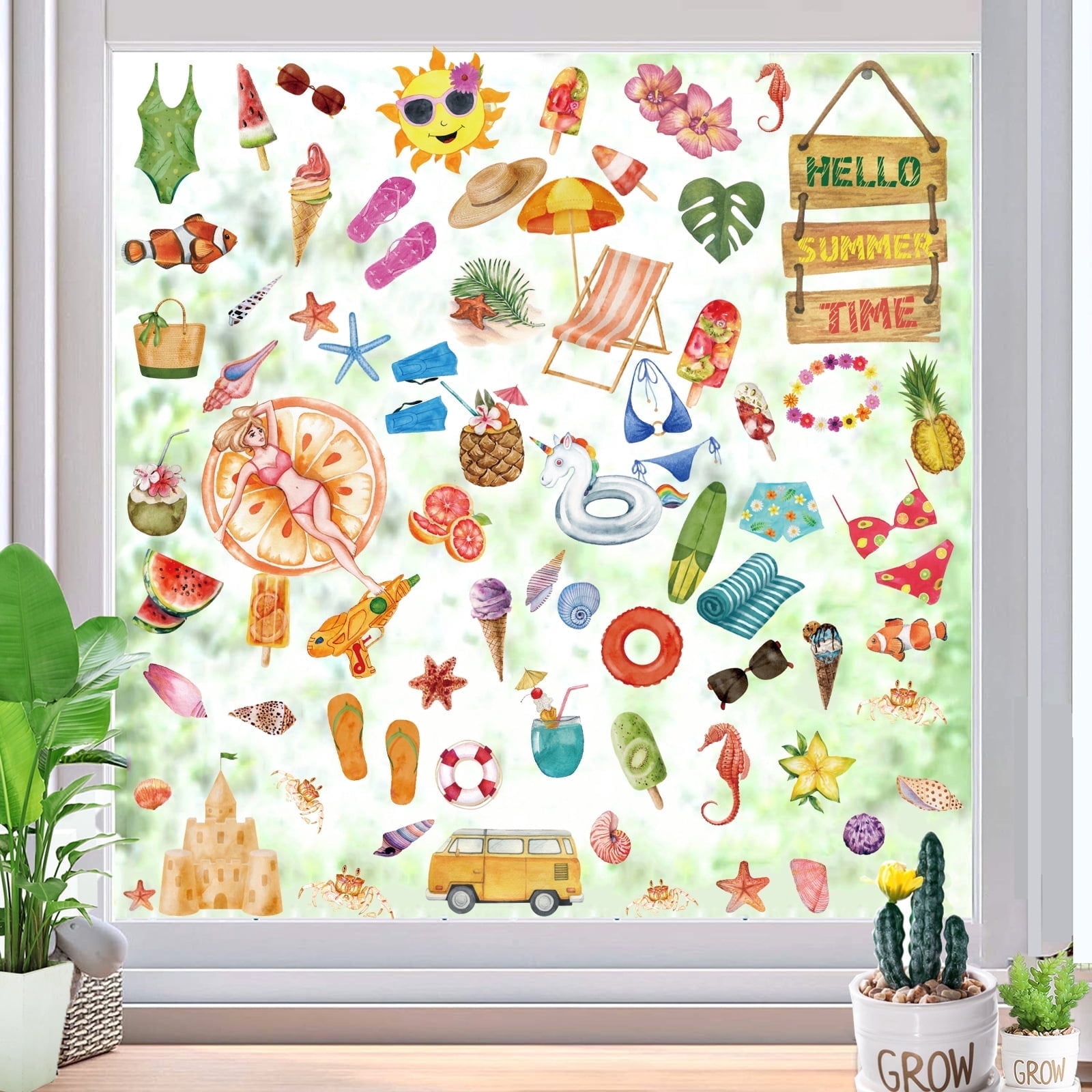 Sinkoo 9 Sheets 127Pcs Summer Window Clings Stickers, Double-Sided ...