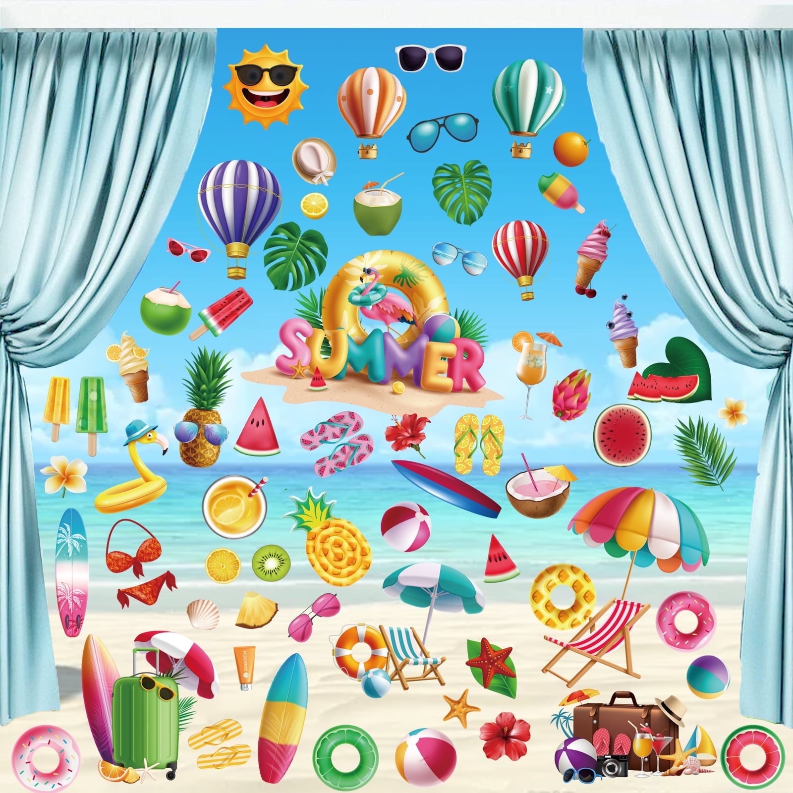 Sinkoo 9 Sheets 100Pcs Summer Window Clings, Double Sided Window ...