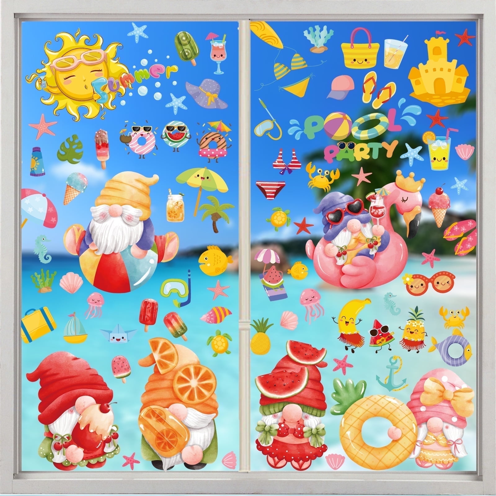 sinkoo 9 sheets 100PCS Summer Window Clings, Double Sided Summer Window ...