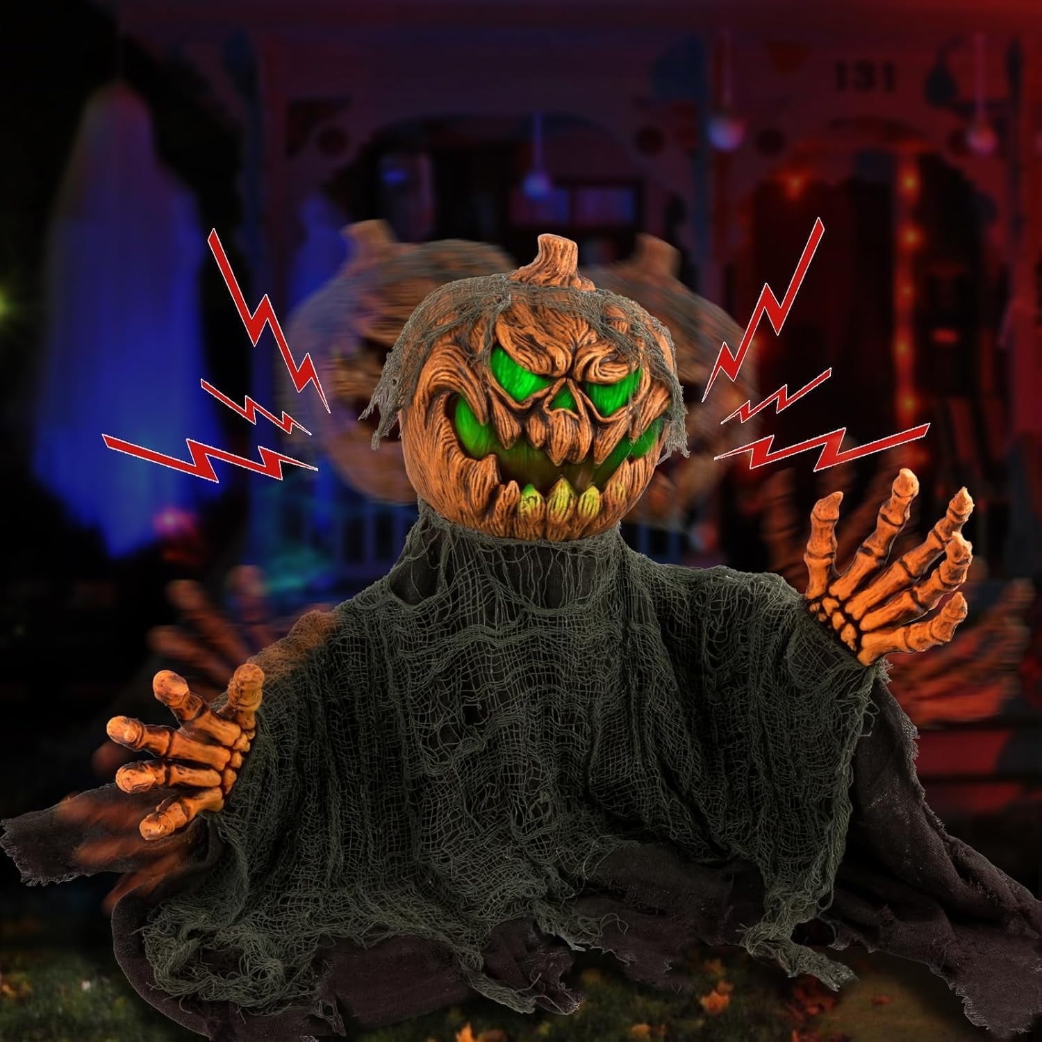 Sinkoo Halloween Animatronics Decorations, Animated Pumpkin Scarecrow ...