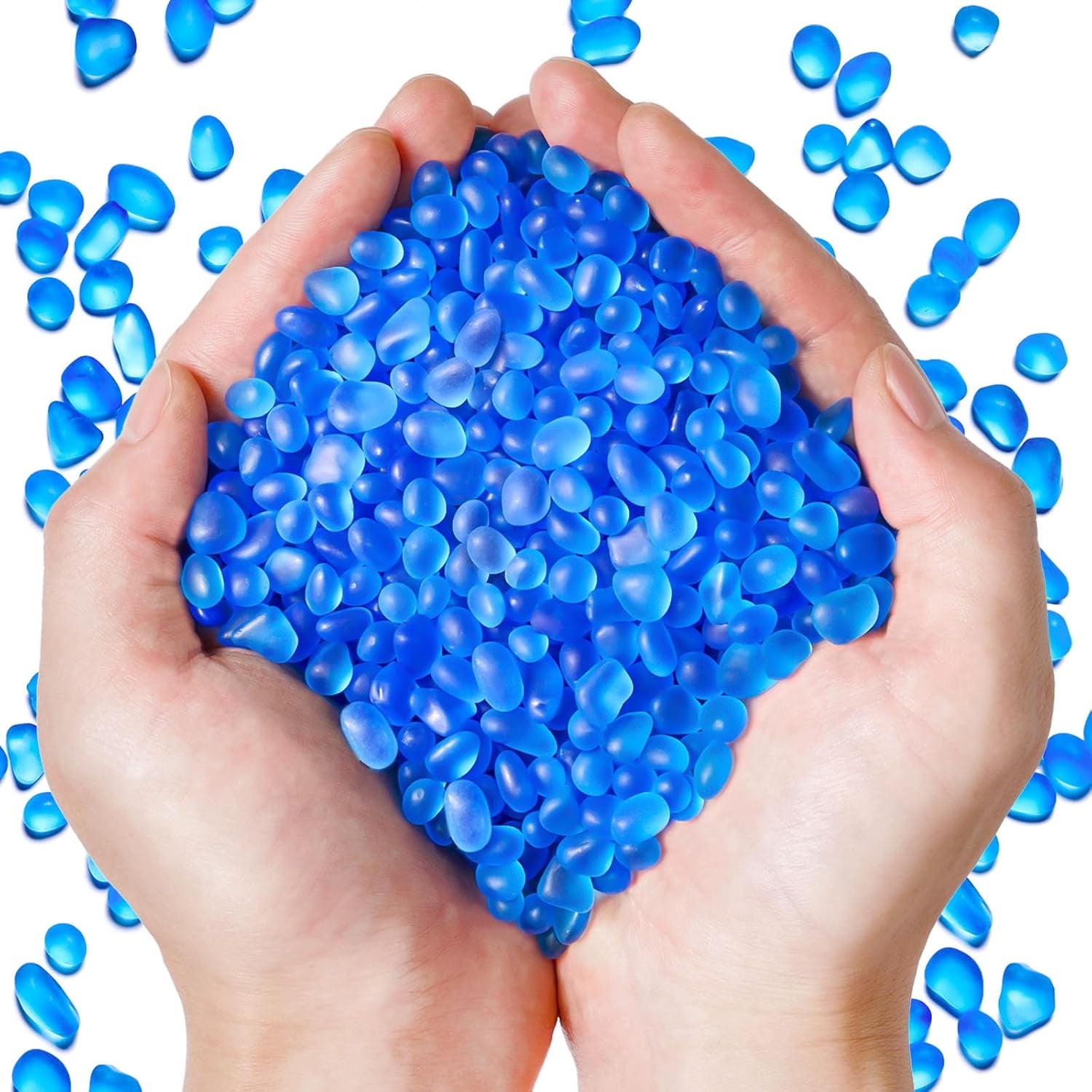 sinkoo Sea Glass Stones for Crafts About 1LB (405g/14.28oz) Blue Glass ...