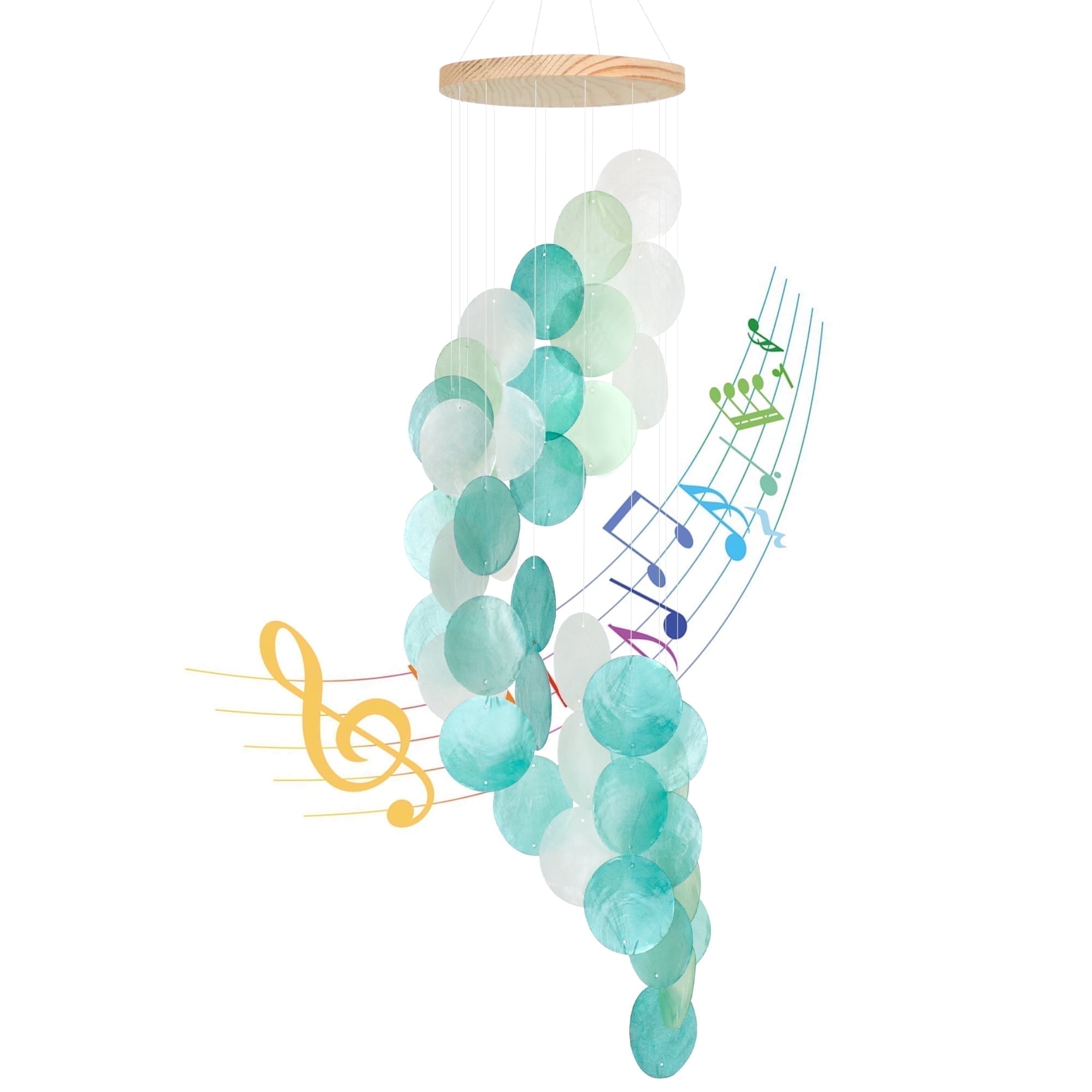 Sinkoo Seashell Wind Chimes for Outside, Handmade Turquoise Spiral ...