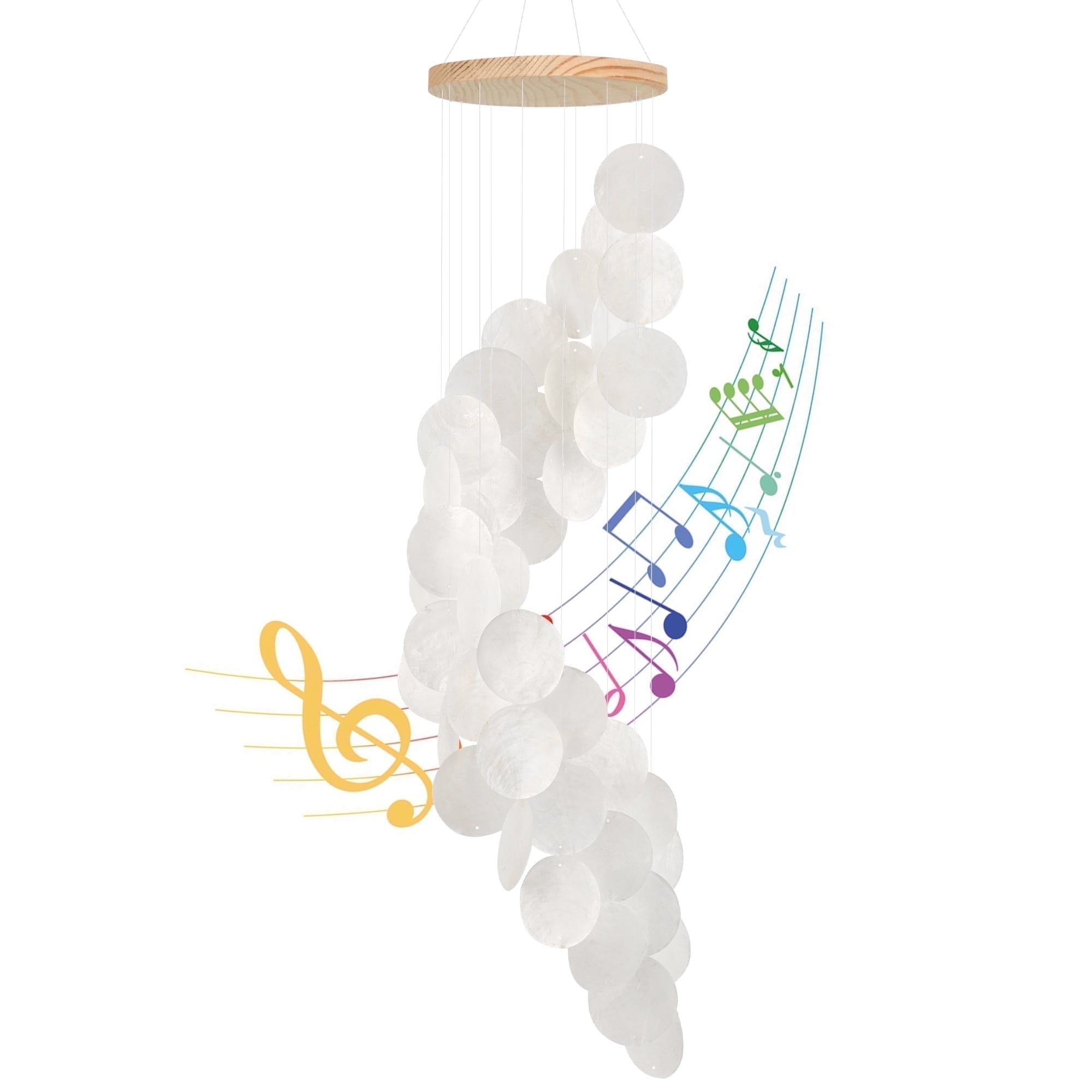 SINKOO, Handcrafted Seashell Wind Chimes, White Spiral Capiz Shells ...