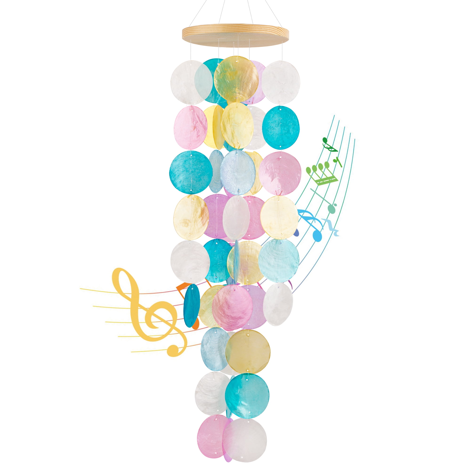 sinkoo Wind Chimes for Outside - Handcrafted Rainbow Capiz Shells ...