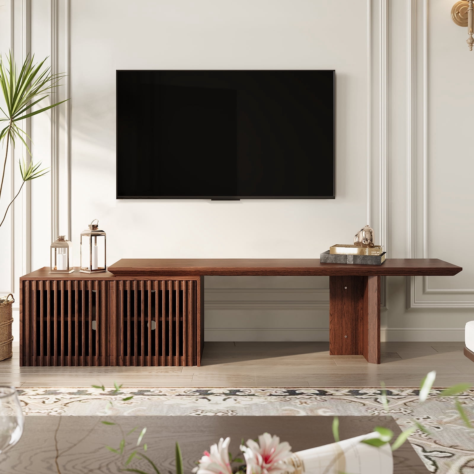 siu want Adjustable Walnut TV Stand with Storage for TVs Up to 55 ...