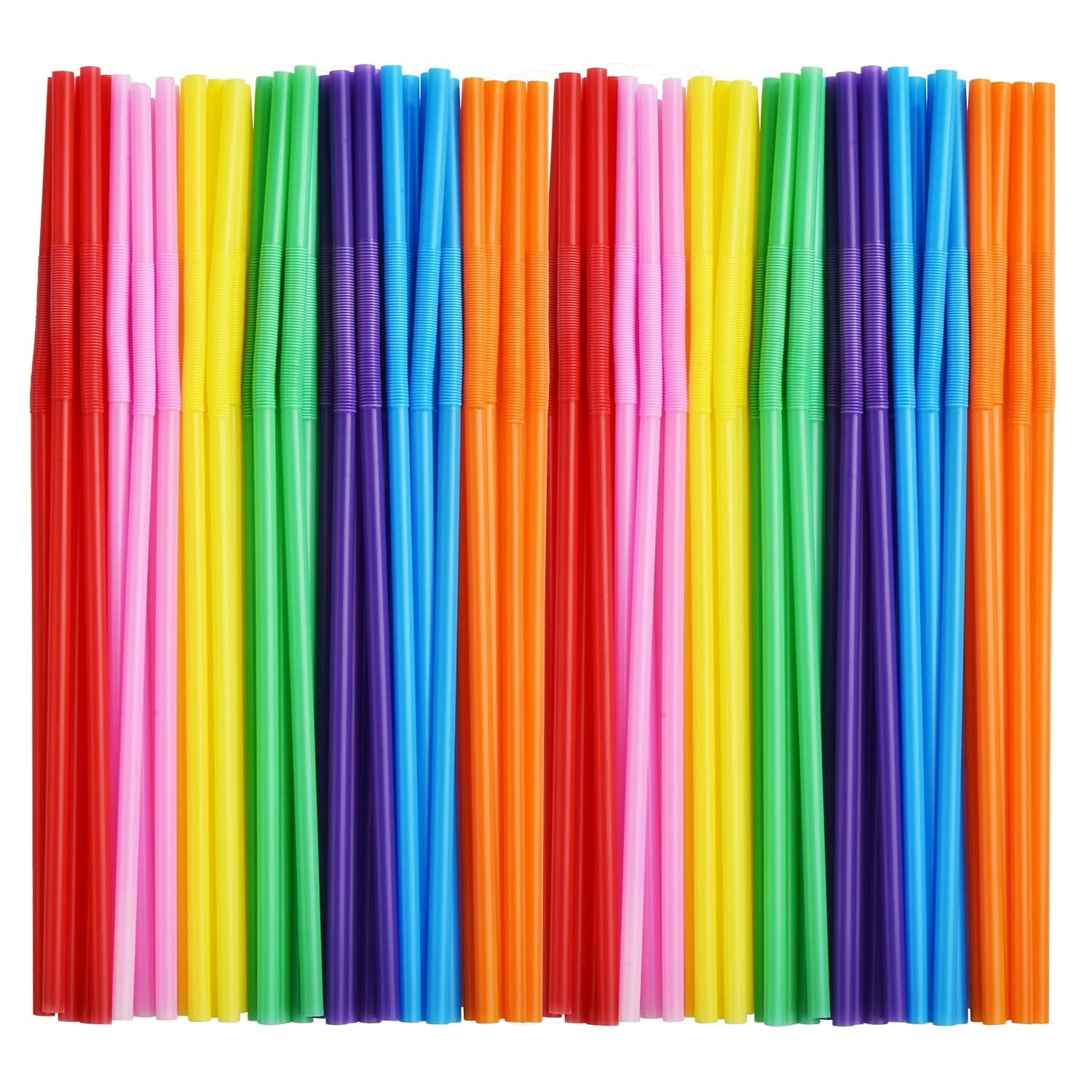 siubich 50 PCS Flexible Plastic Straws, Colorful Disposable Bendy Party ...