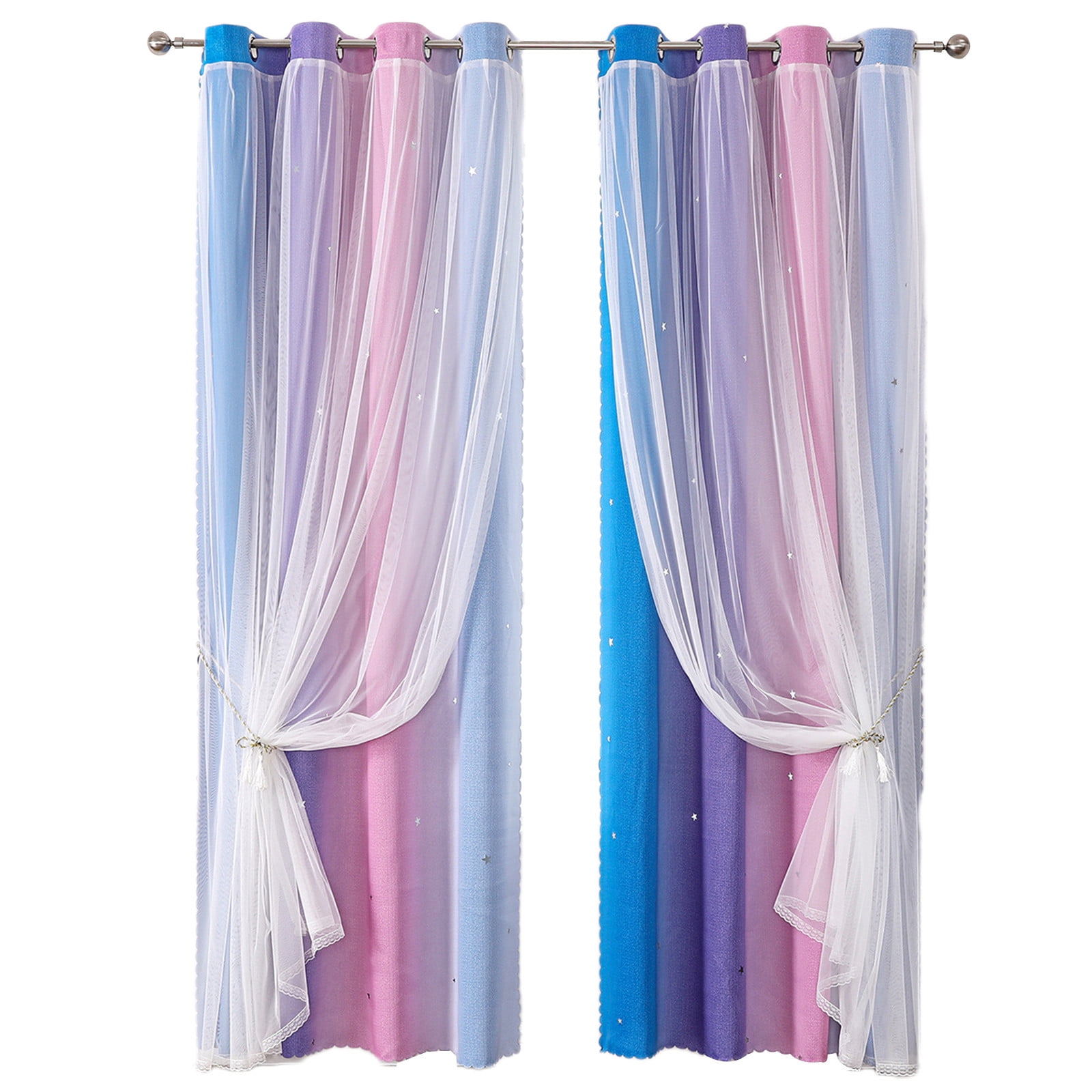 siubich Star Girl and Kids Curtains for Bedroom Rainbow Ombre Double ...