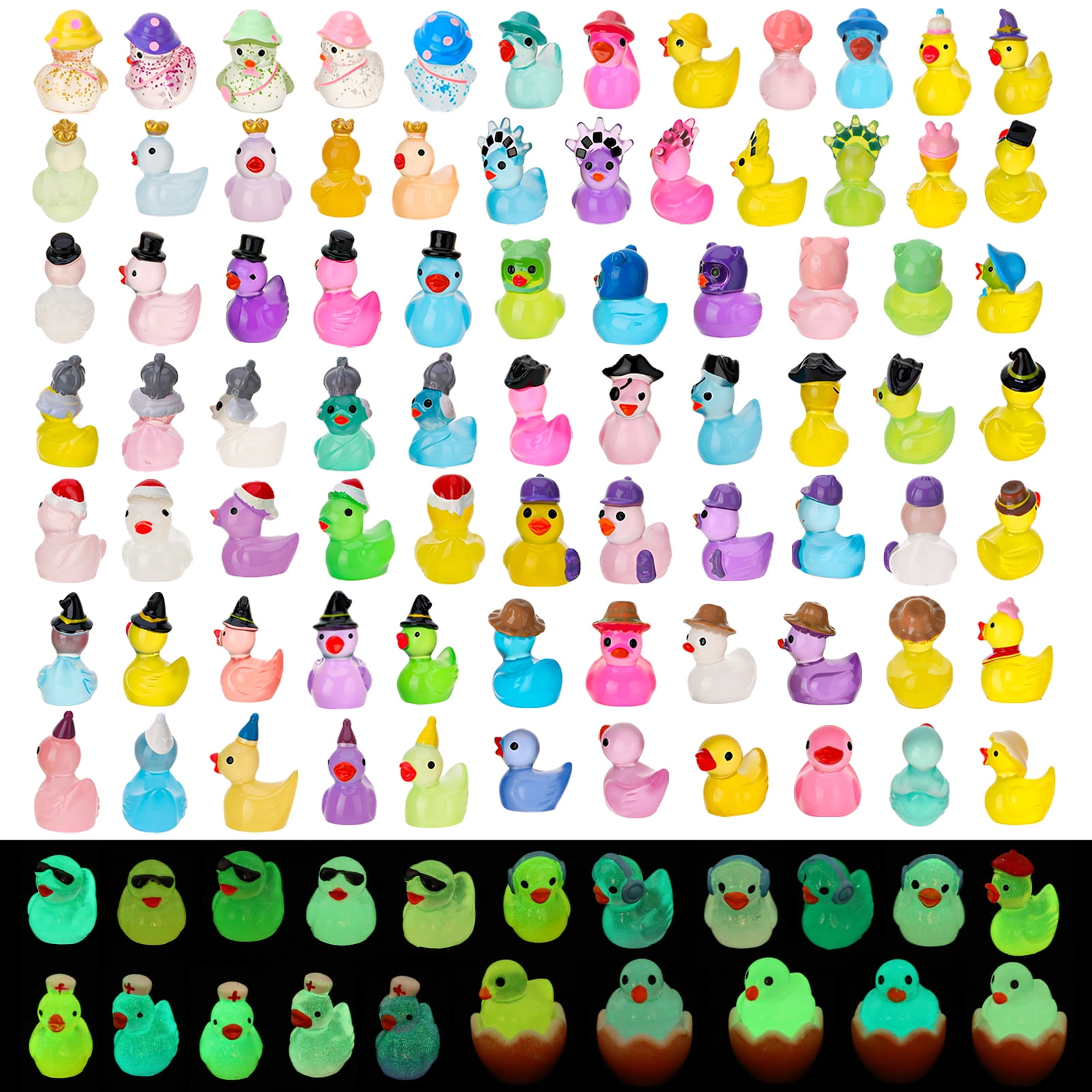 sixwipe 100 Pcs Luminous Mini Resin Ducks, Tiny Duck Glow in The Dark ...