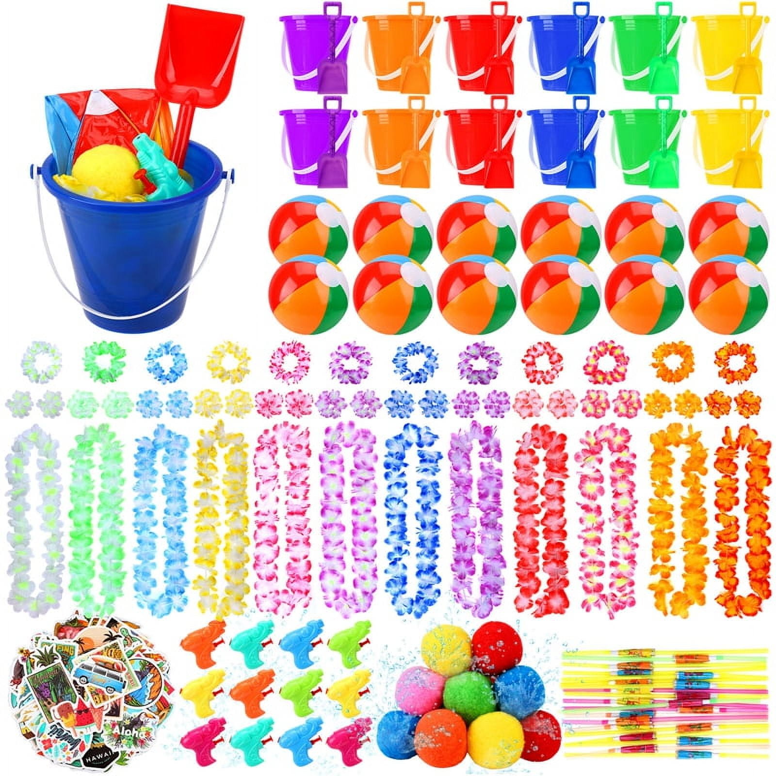 sixwipe 143Pcs Summer Pool Beach Party Set, Beach Balls, Hawaiian Leis ...