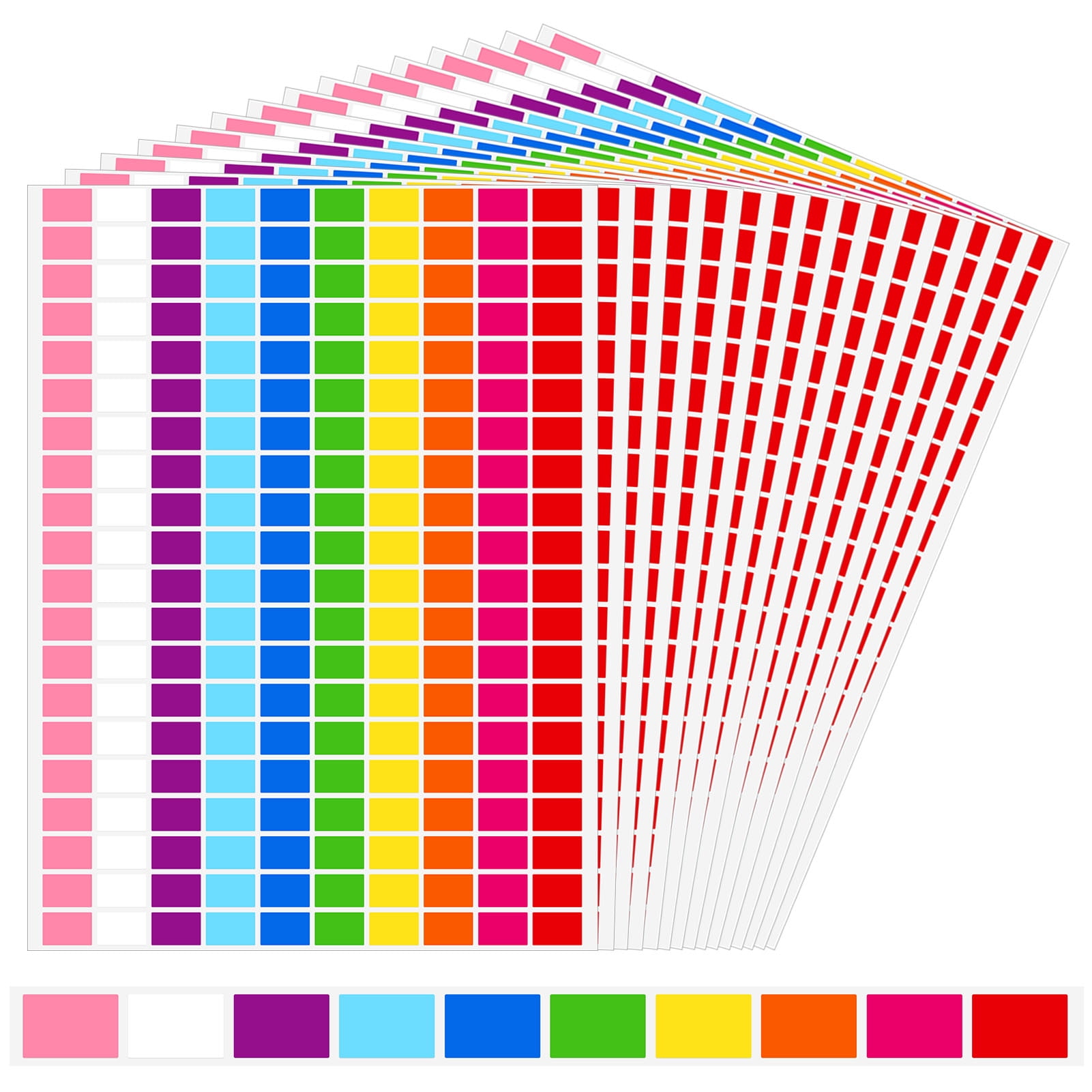 sixwipe 15 Sheets 3000 Pcs Rectangular Coloured Stickers Labels, 10 ...