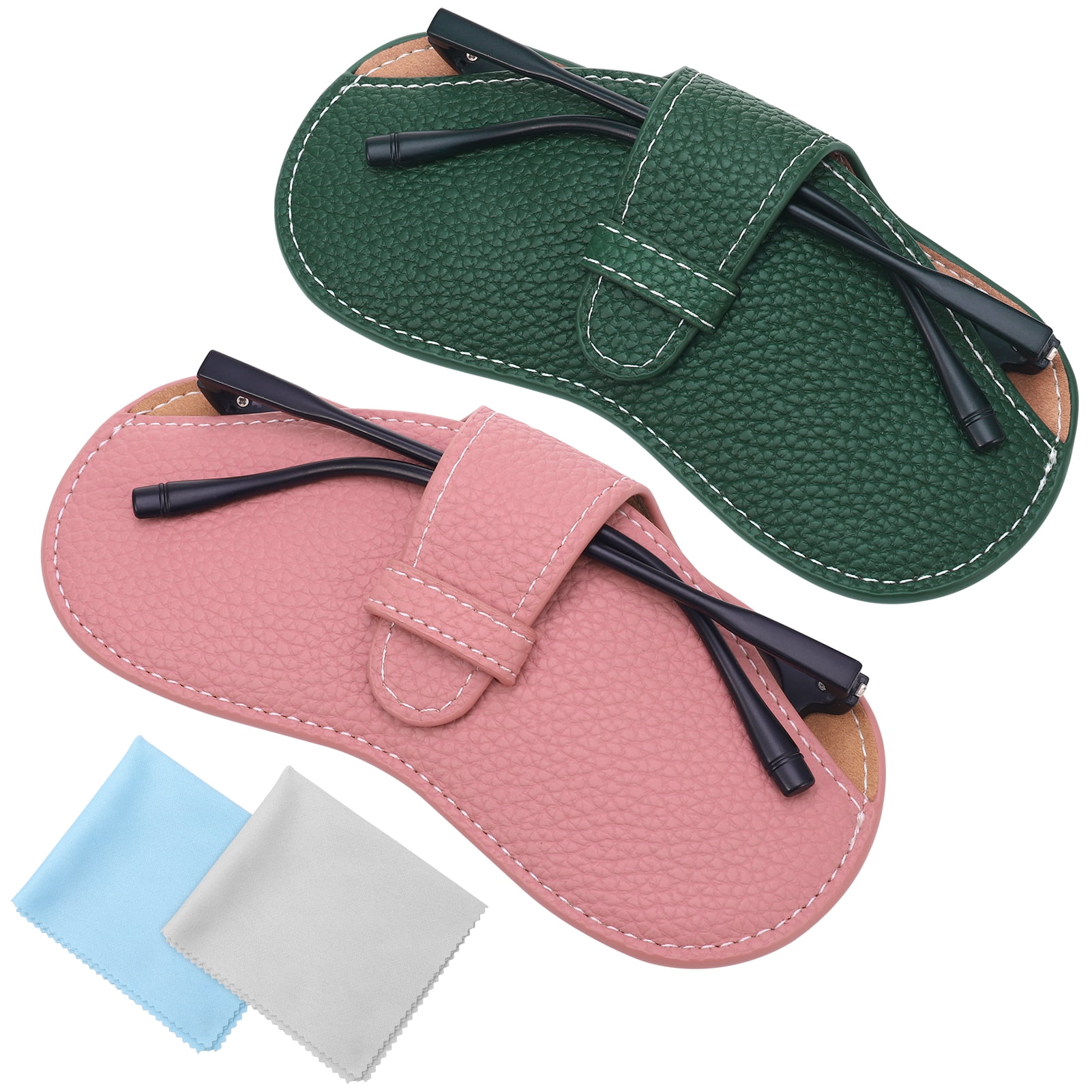 sixwipe 2 Pack Leather Eyeglass Case, Lightweight Slim PU Sunglasses ...