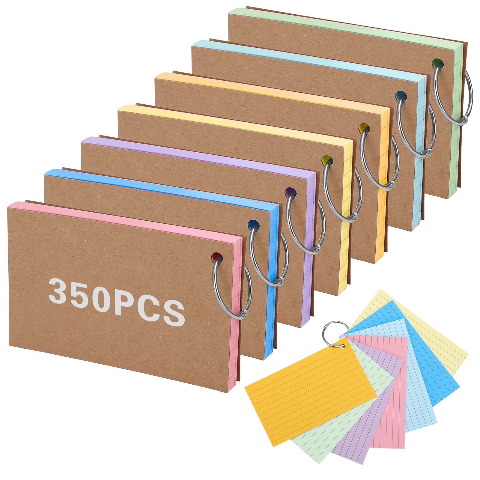 sixwipe 350 Pcs Index Cards, 3 x 5 Inches Colored Flash Cards with Ring ...