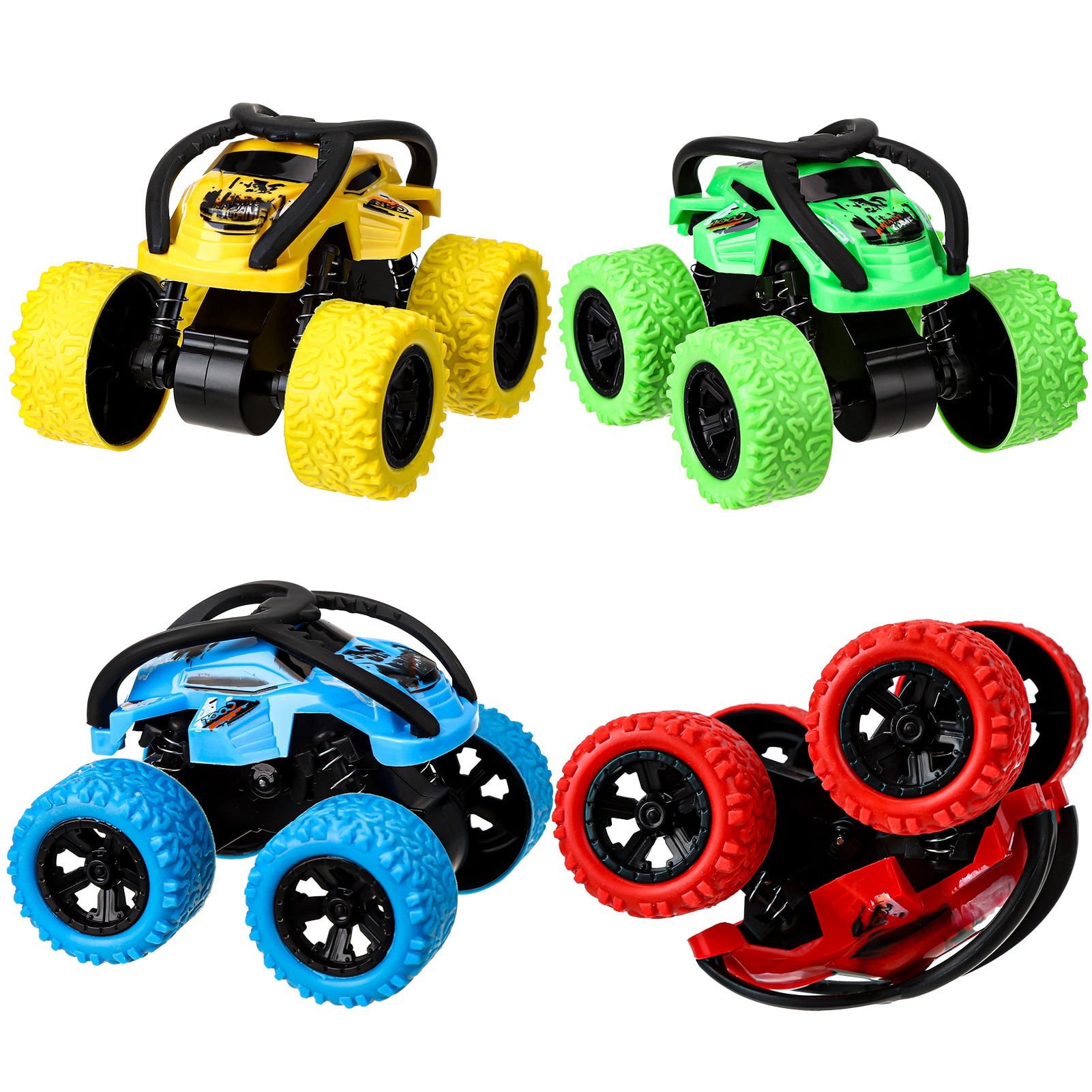 sixwipe 4 Pack 360° Rotating Monster Truck Toys, Push and Go Off-road ...