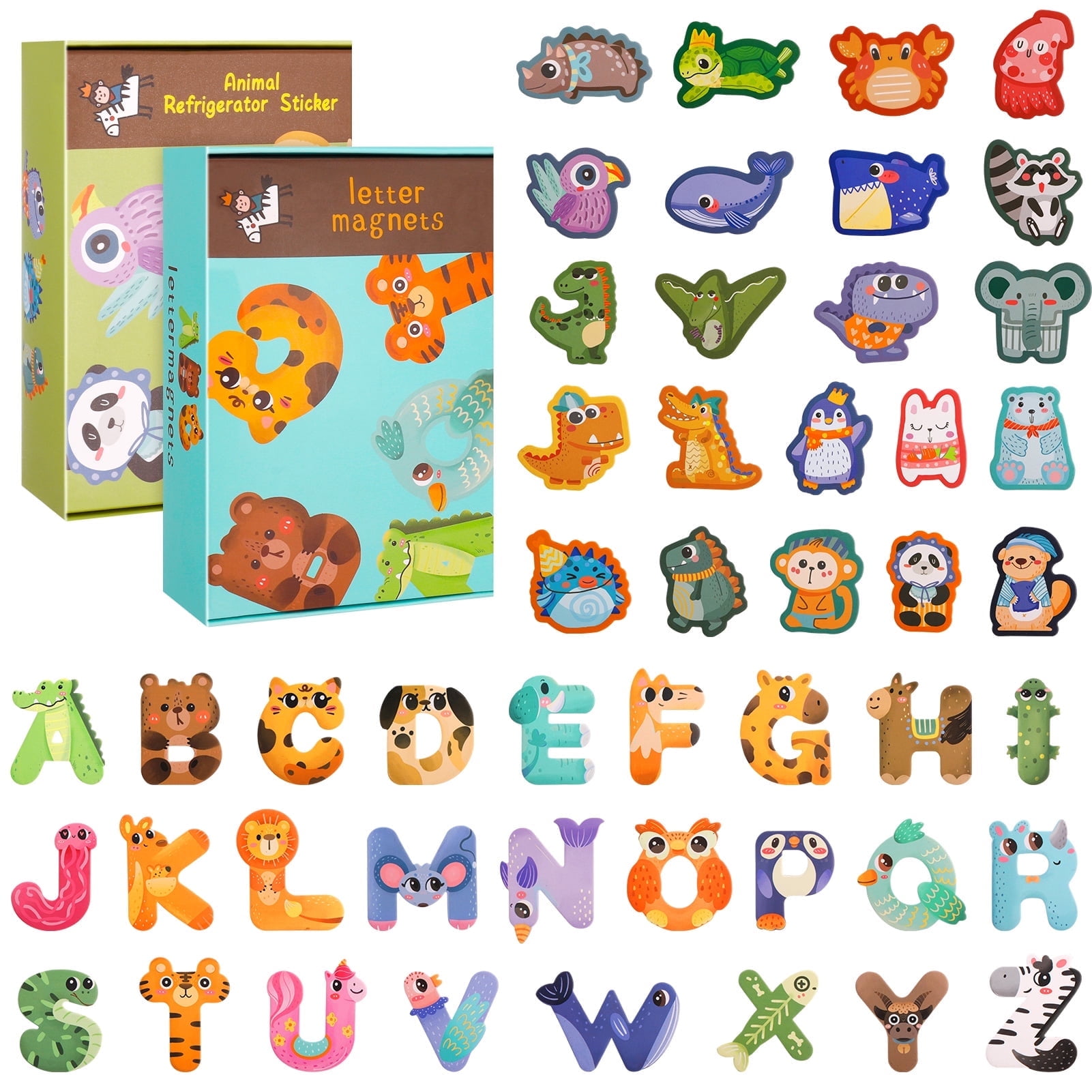 sixwipe 48 Pcs Children's Magnets for Fridge, Animal and Letter ...