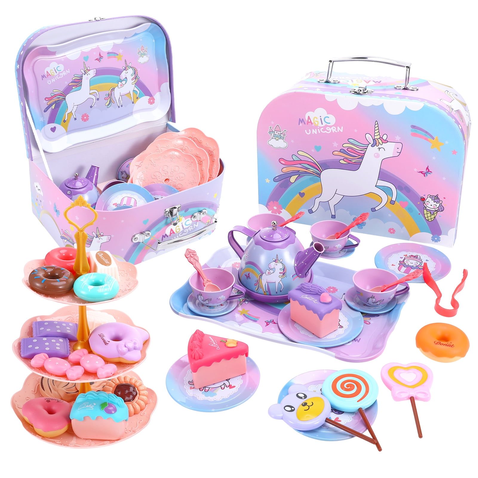 sixwipe 48 Pcs Unicorn Tea Party Set for Little Girls, Pretend Tin ...