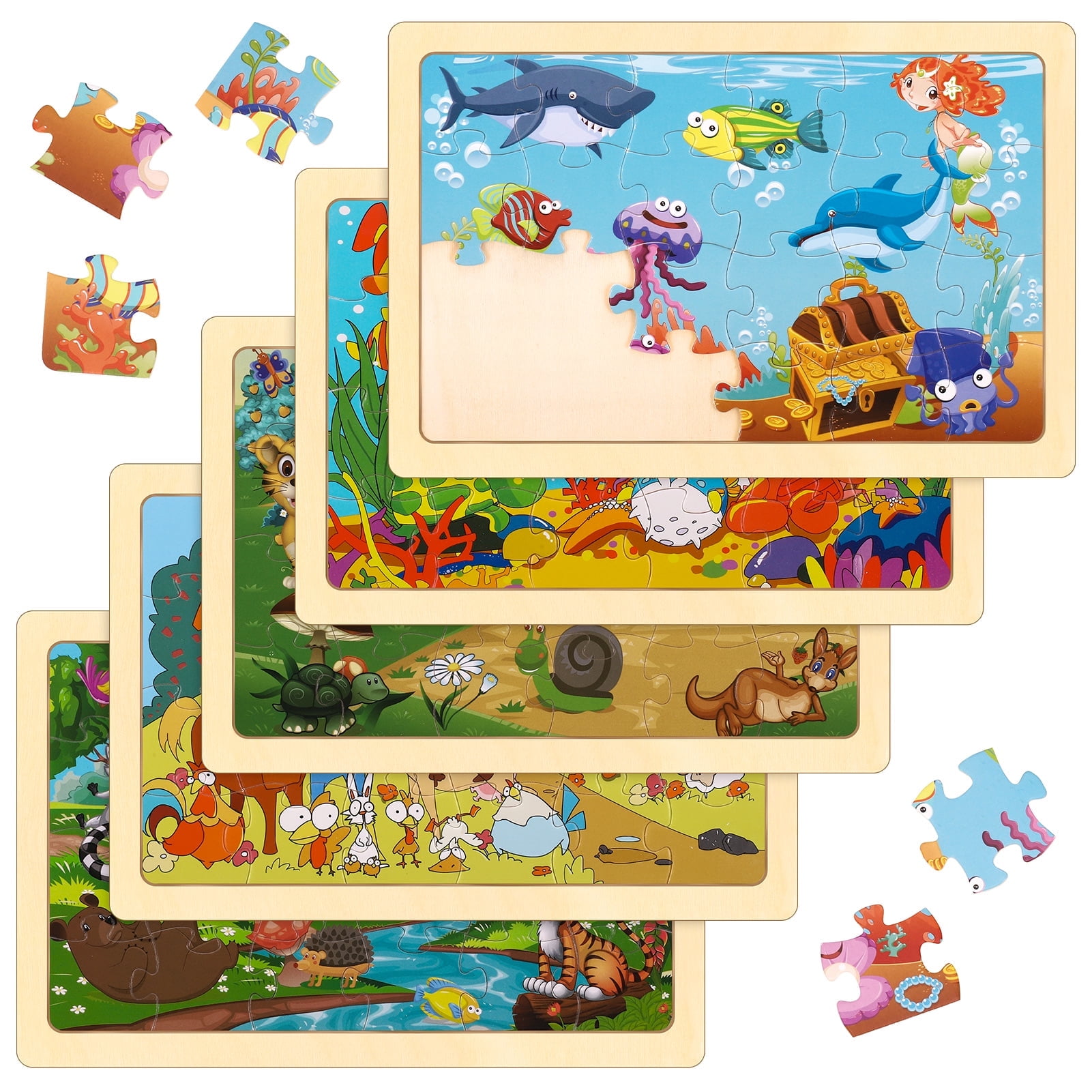 sixwipe 5 Pcs Wooden Puzzles for Kids, Jigsaw Puzzles Preschool ...