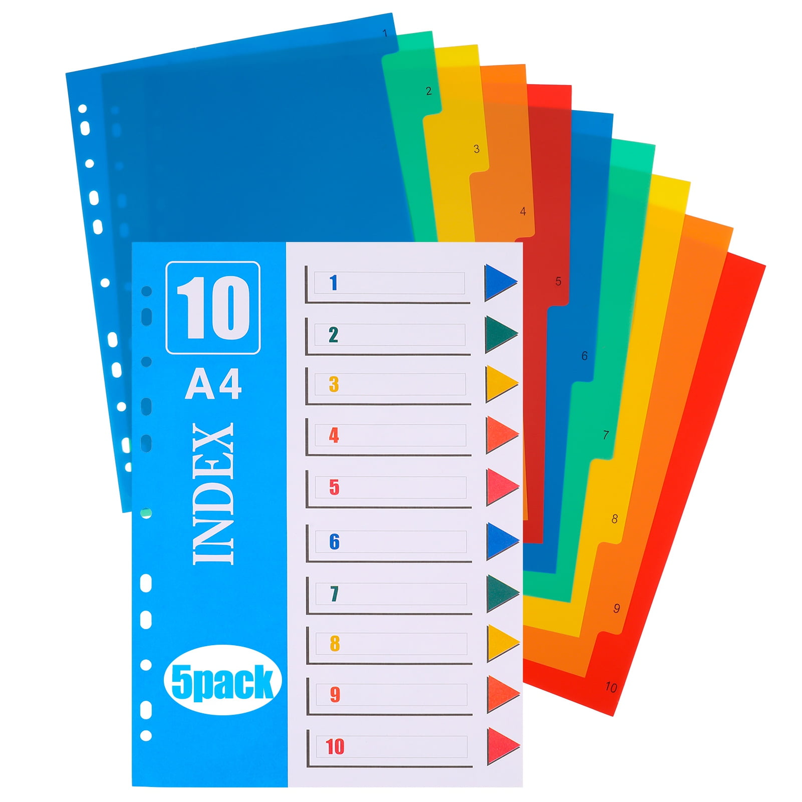 sixwipe 5 Sets 10 Tabs Colorful Binder Dividers, 11 Holes, Erasable ...