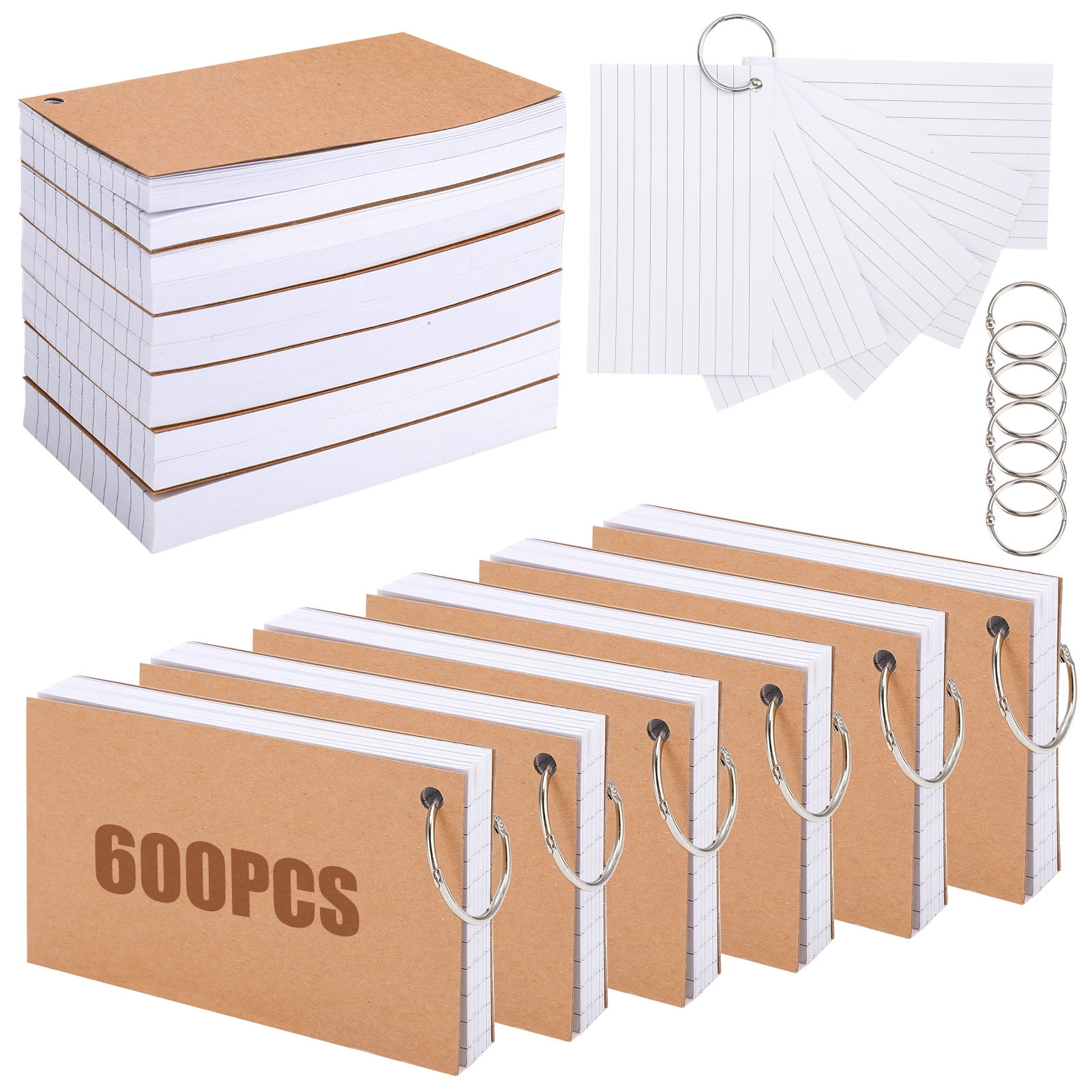 sixwipe 600 Pcs Index Cards, 3 x 5 Inches Flash Cards with Ring ...