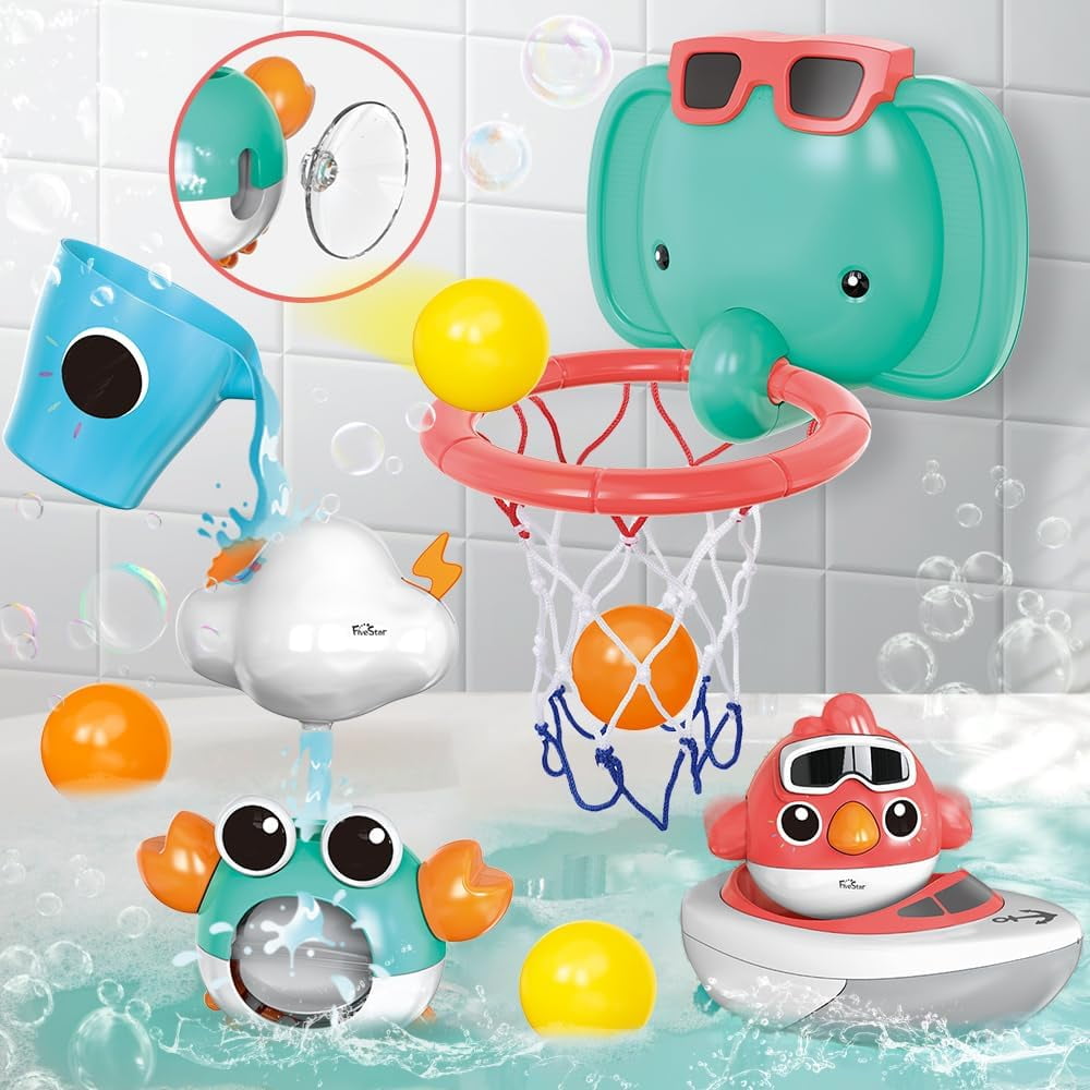 sixwipe Infant Play Bathing Set: Elephant Basketball Hoop, Bird, Crab ...