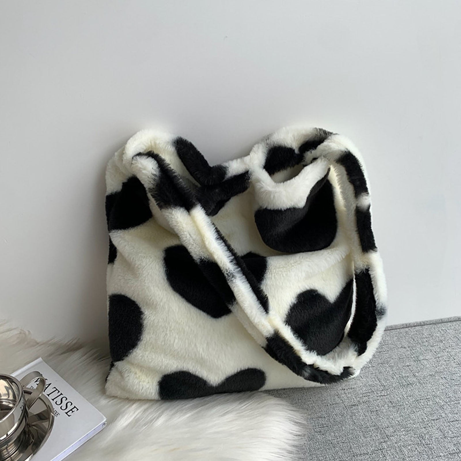 sixwipe Fluffy Portable Plush Female Handbag for Women Girls, Autumn ...