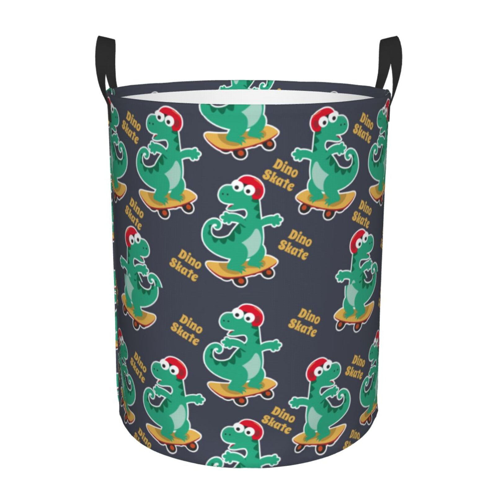 skate cute Dinosaur Round Laundry Basket, Laundry Hamper with Handle ...