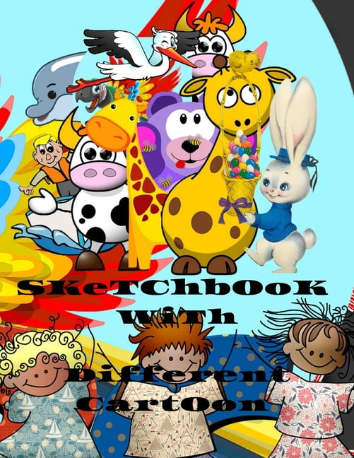 sketchbook with different cartoon: 8.5x11 inch 50 pages Drwing book ...