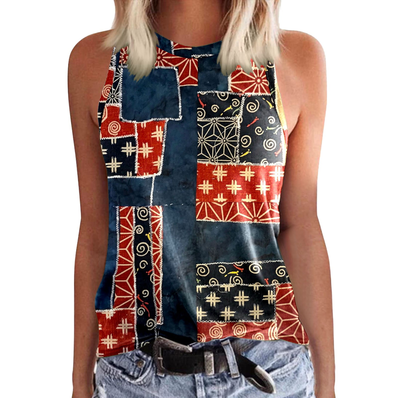 skfvkab Womens Fashion Crewneck Sleeveless Print Tank Tops Summer ...