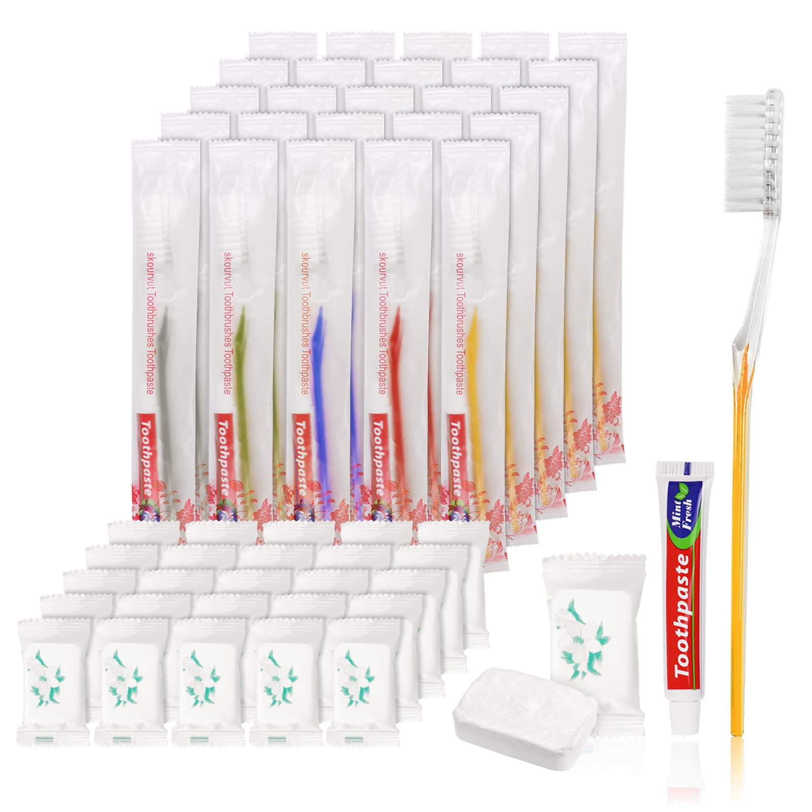 skourvut Disposable Toothbrushes with Toothpaste Individually Wrapped ...
