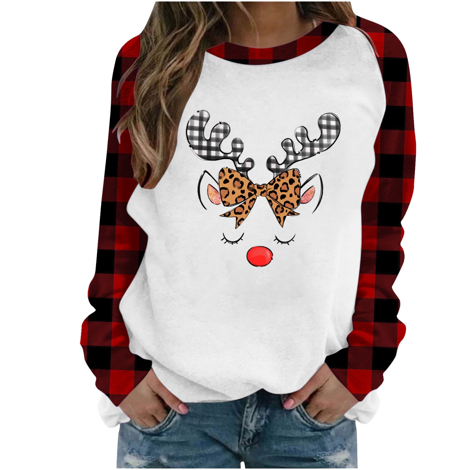 skpabo Christmas Jumpers for Women Christmas Raglan Sleeve Xmas Graphic ...