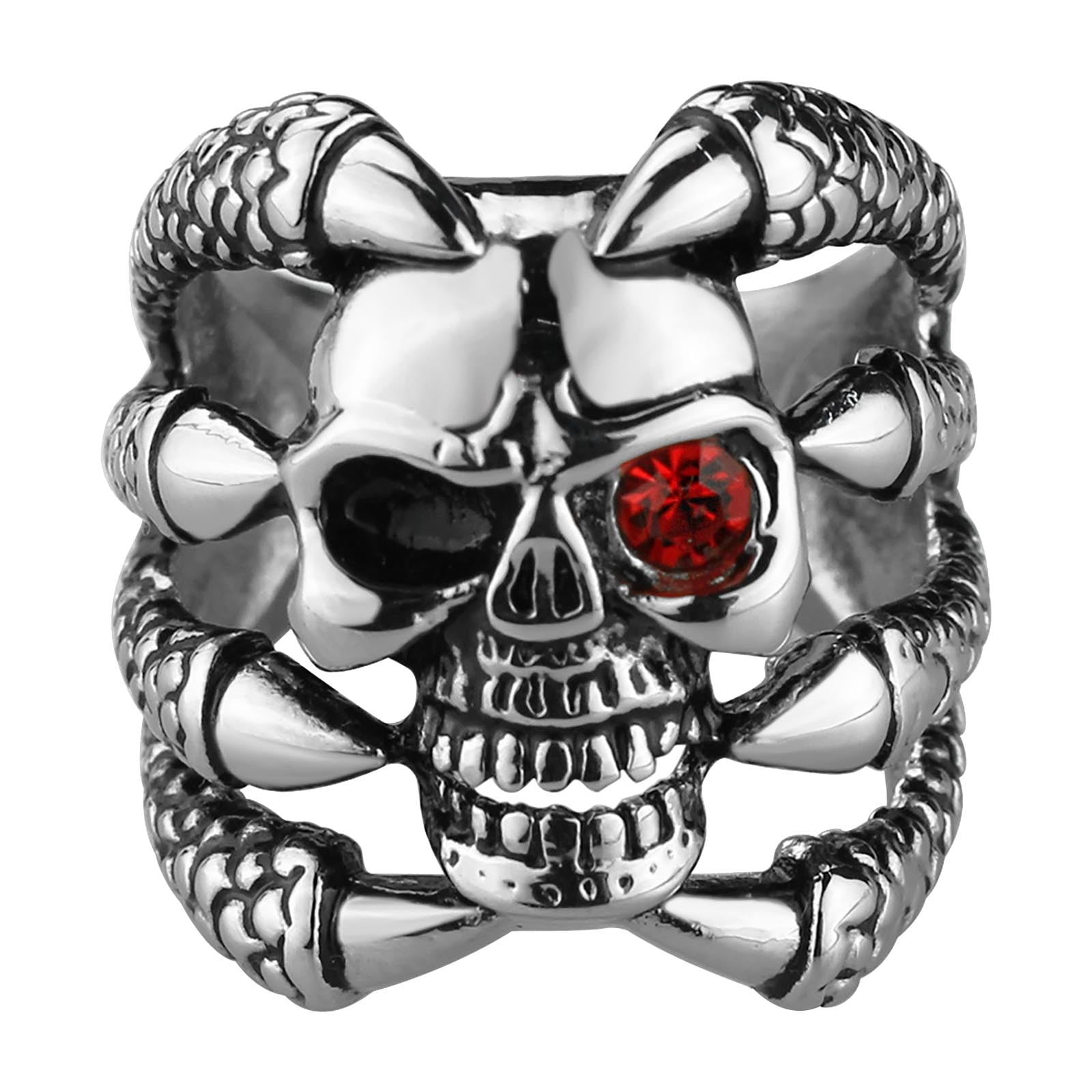 skpabo Red Eye Skull Ring Punk Men's Stainless Steel Gothic Biker ...