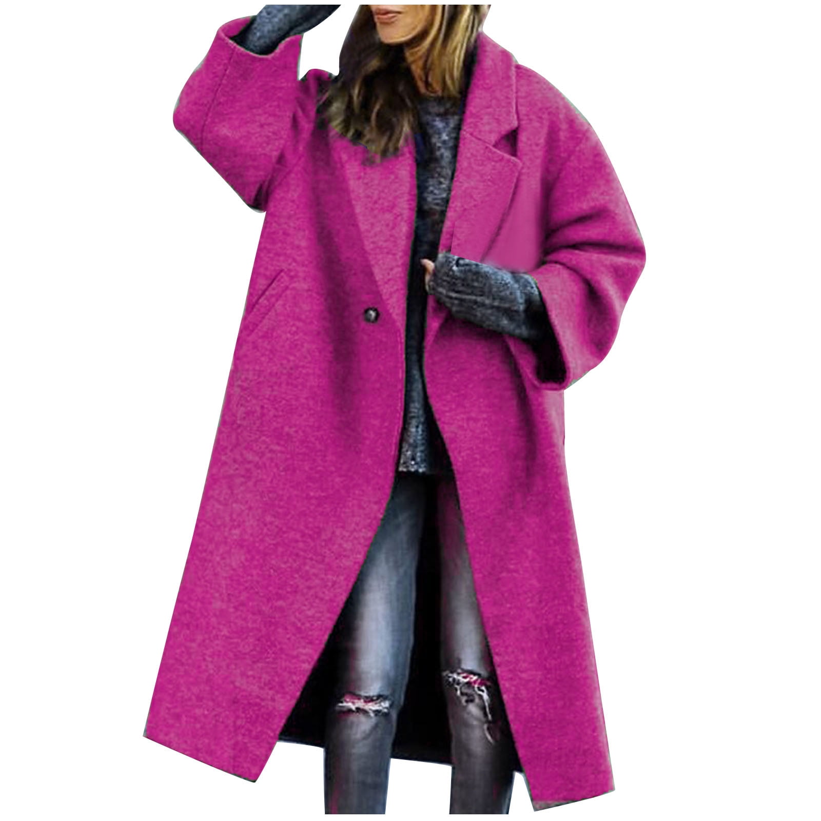 skpabo Winter Coats for Women Open Front Lapel Notched Collar Long ...