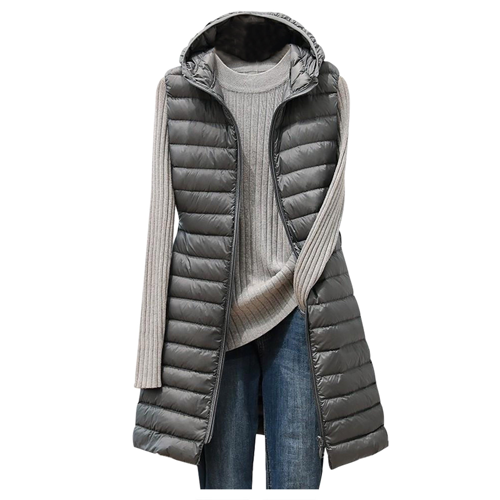 skpabo Winter Jackets for Women Padded Gilet Zip Up Long Puffer Vest Winter Warm Quilted Jacket ...