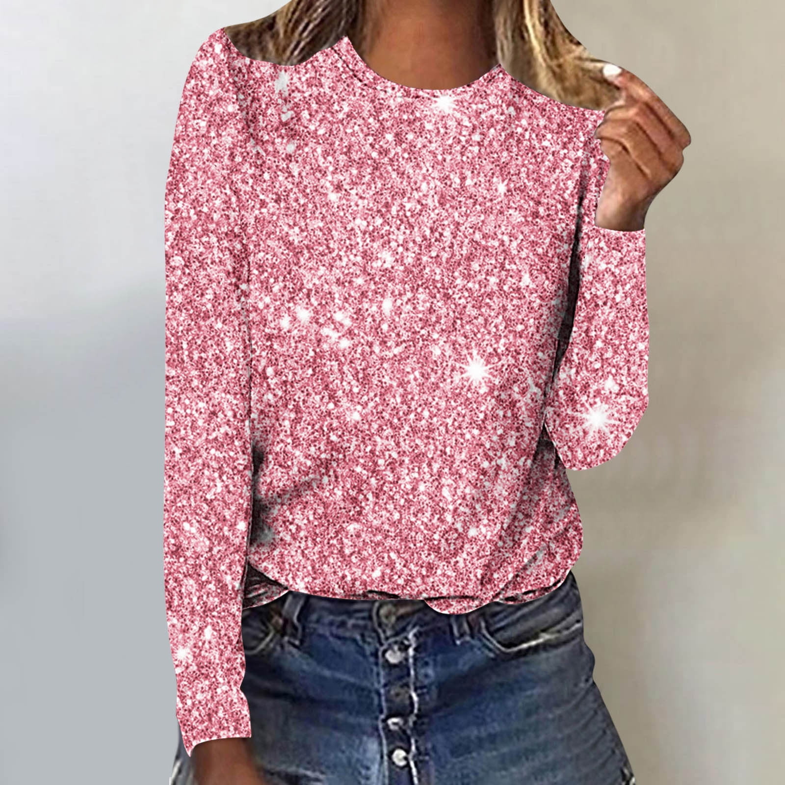 Skpabo Women Long Sleeve Blouse Tunic Round Neck Longline Blouses Tunic