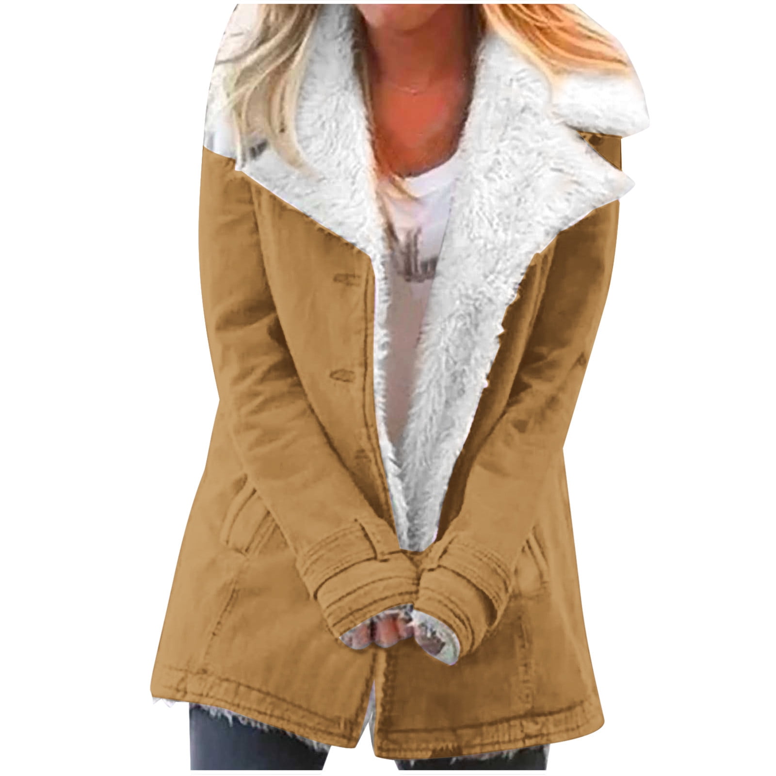 skpabo Womens Winter Jackets Lapel Sherpa Fleece Lined Coats Plush Lining Jackets Cosy Soft ...