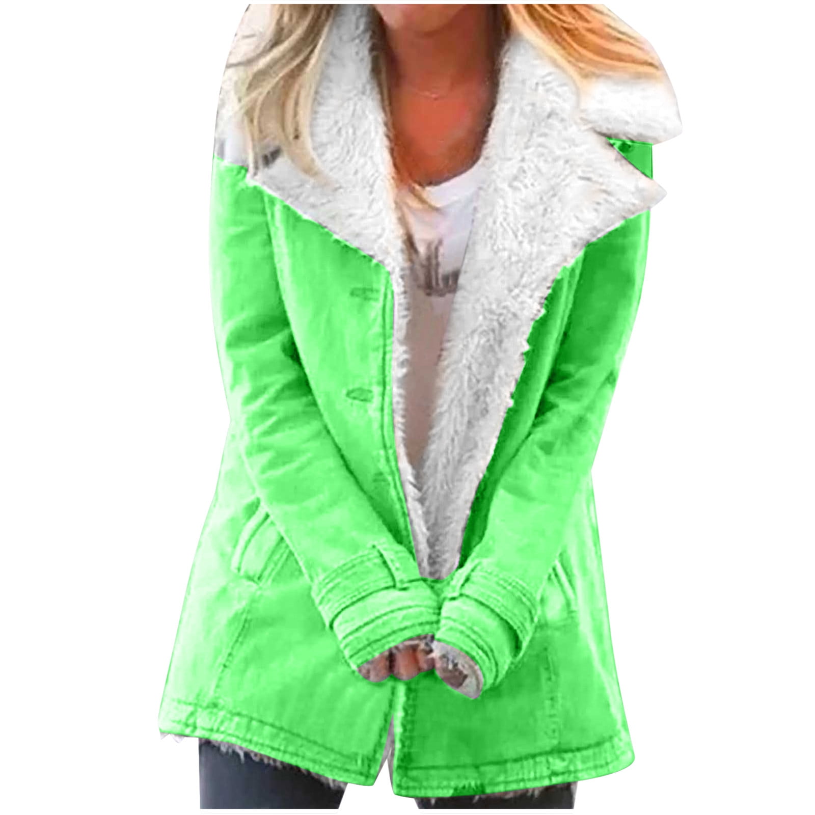 skpabo Womens Winter Jackets Lapel Sherpa Fleece Lined Coats Plush ...
