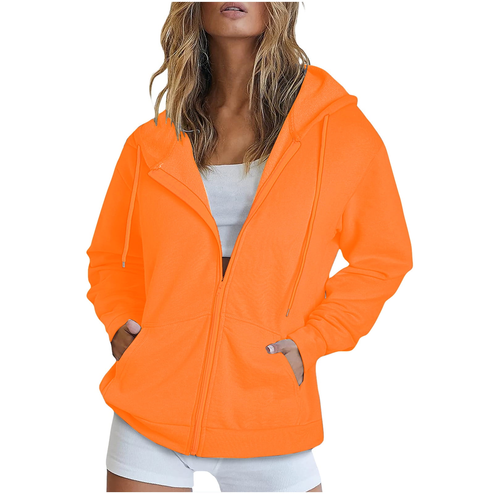 skpabo Zip Up Hoodies for Women Plus Size Plain Solid Color Full Zip Up ...