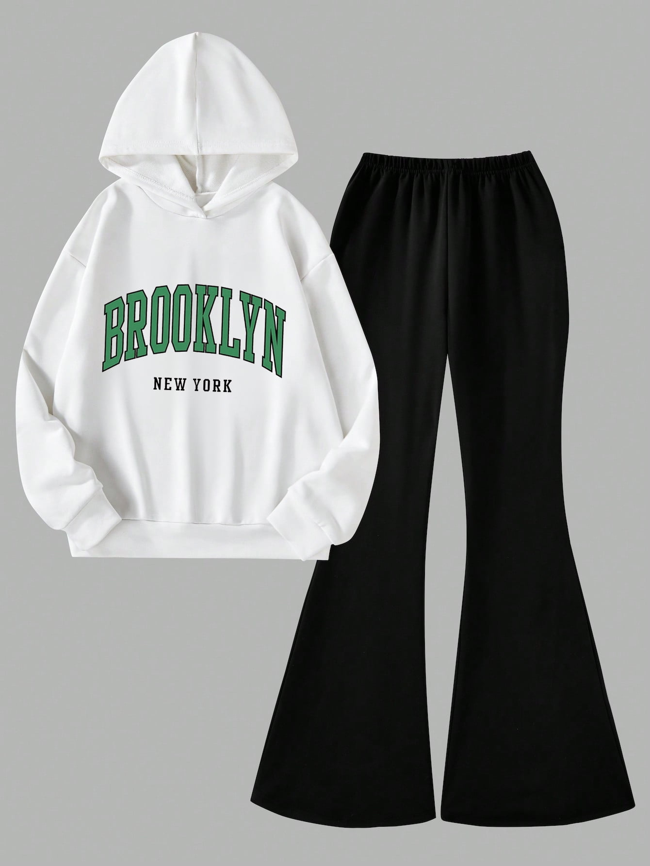 skyday Casual Flared Pants Set with Letter Print Hoodie - Soft Knit ...